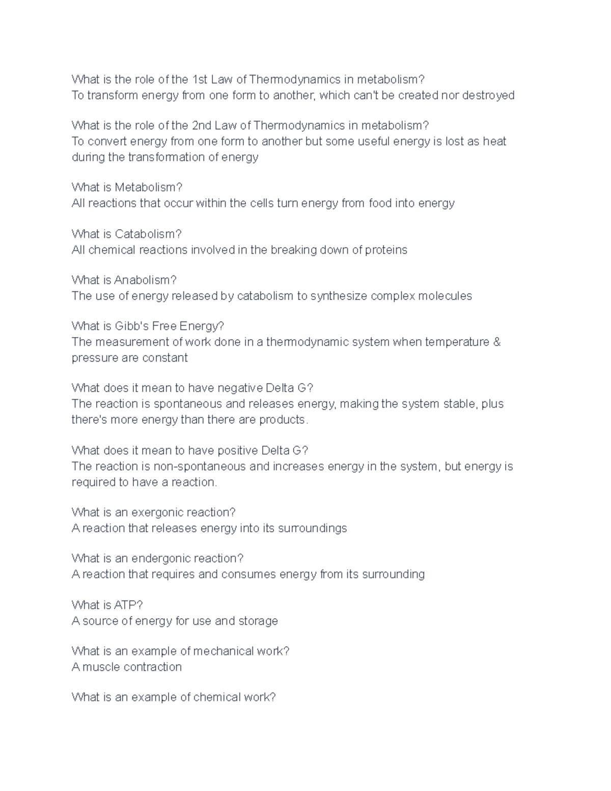 Biology - Chapter 8 Intro to Metabolism - What is the role of the 1st ...