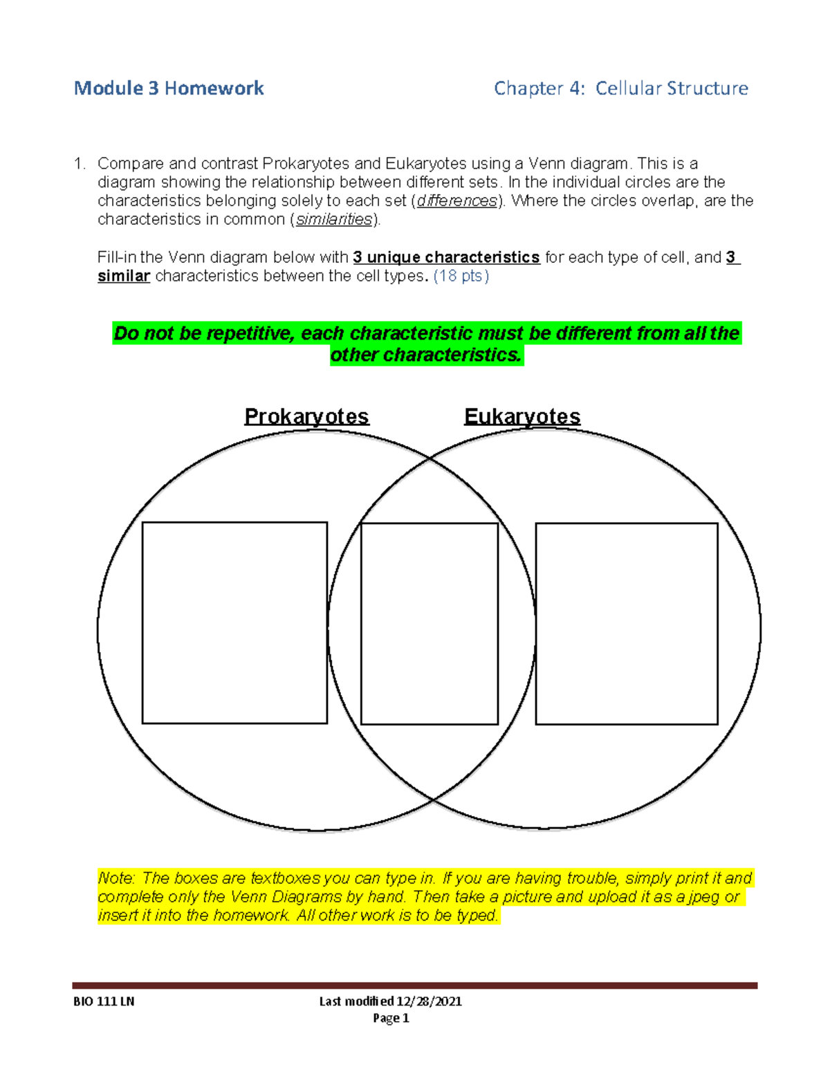 Module 3 Homework reduced - Module 3 Homework Chapter 4: Cellular ...