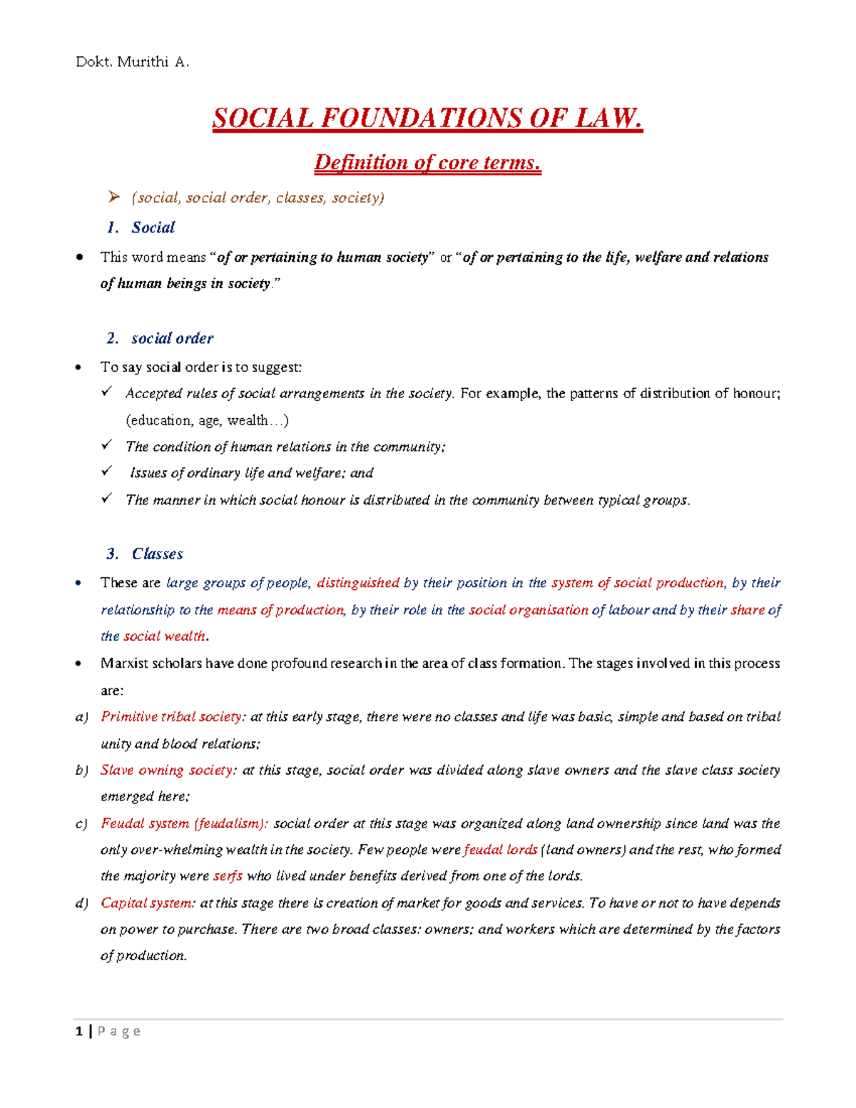 Dokt. Murithi A. Social Foundations of Law notes PDF - SOCIAL ...