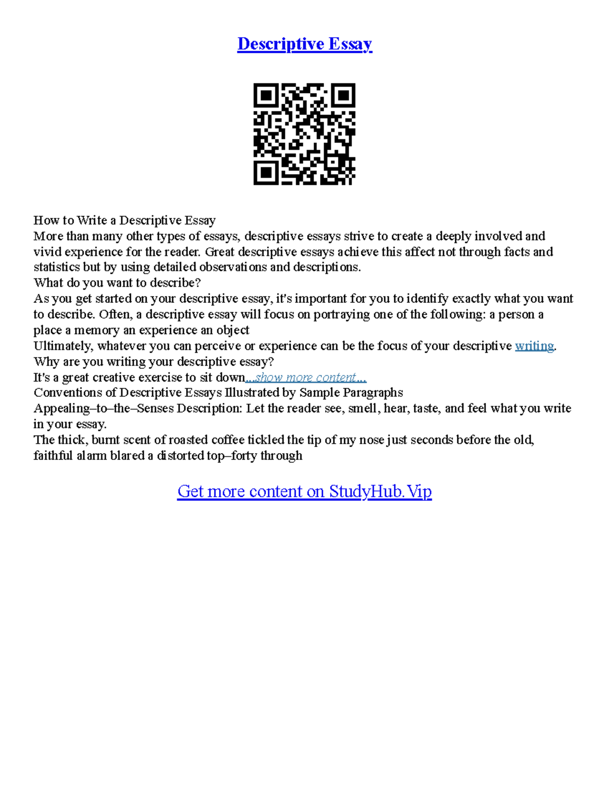 Descriptive Writing Essays Examples - Descriptive Essay How to Write a ...