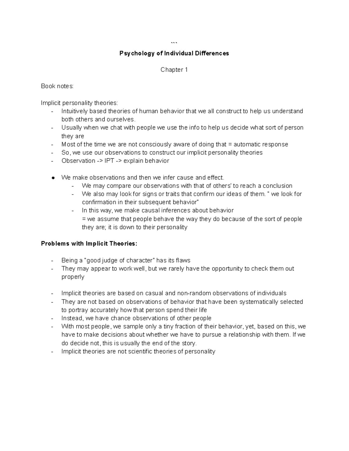 Psychology of Indvidual Differences - ``` Psychology of Individual ...