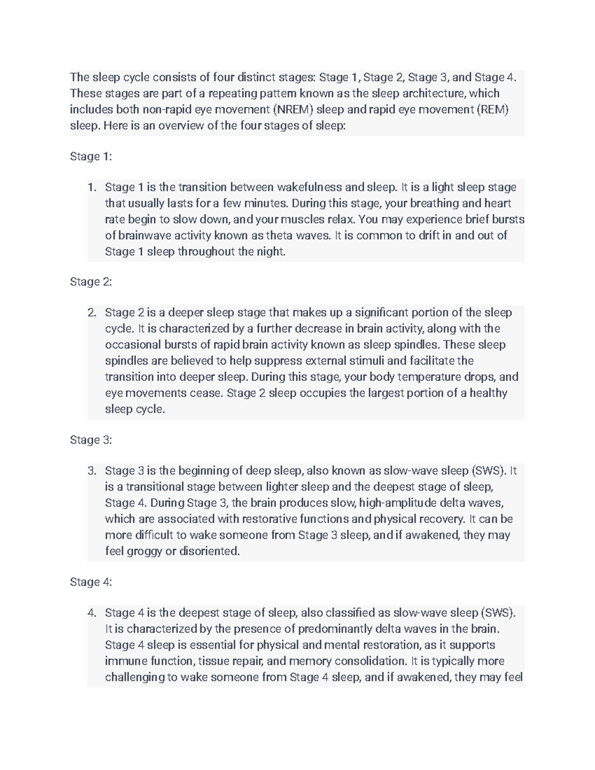 Stages of Sleep - The sleep cycle consists of four distinct stages ...