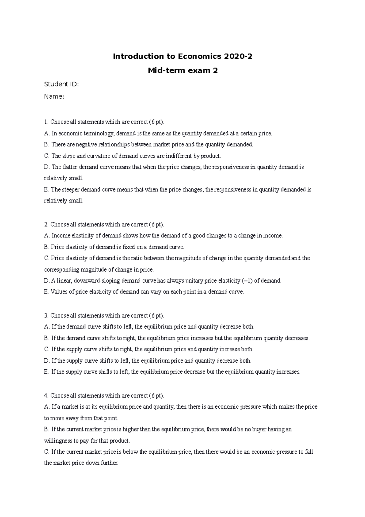 economicseconomicseconomics - Introduction to Economics exam 2 Student ...