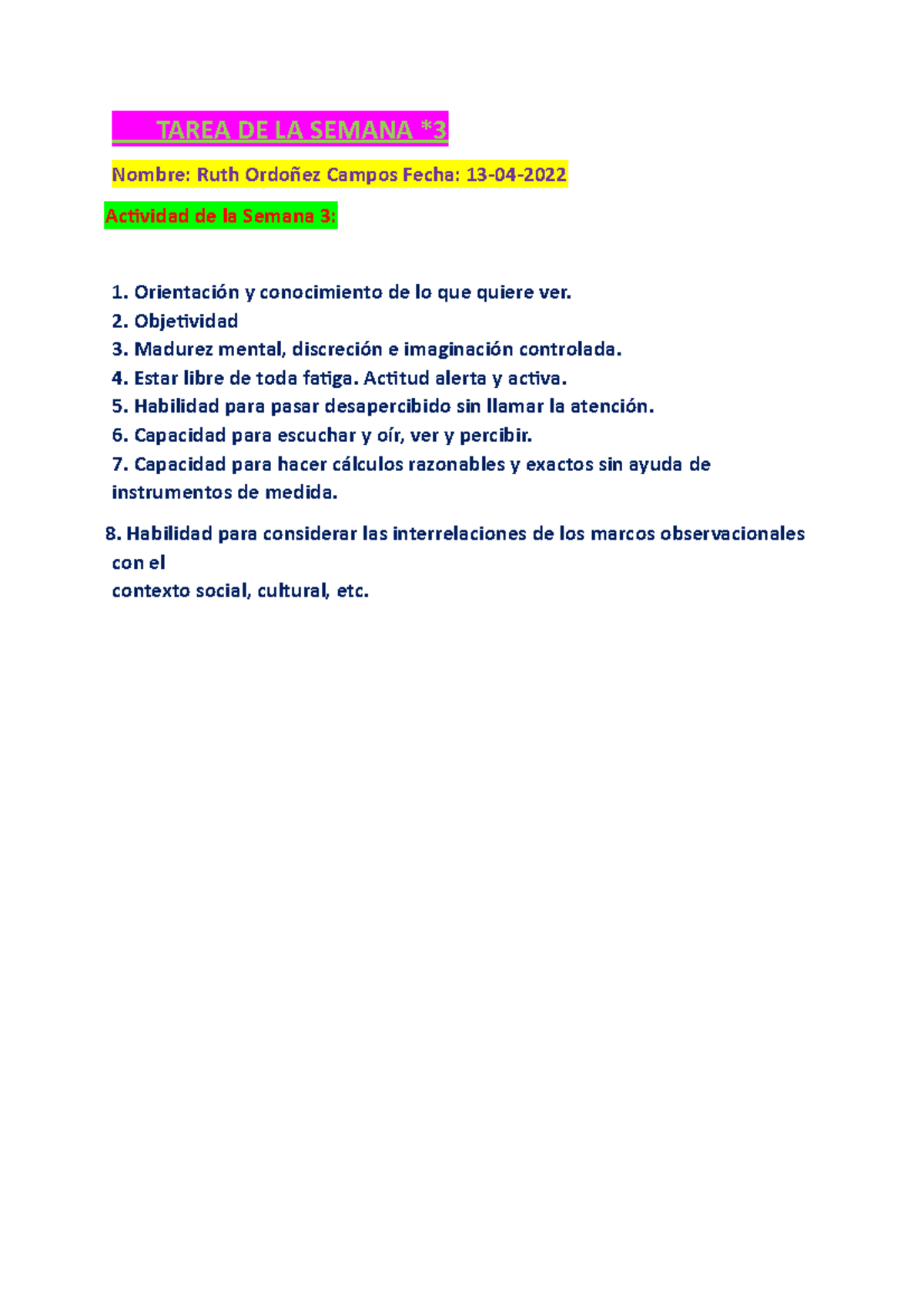Caracteristicas de observacion de comportamiento - TAREA DE LA SEMANA ...