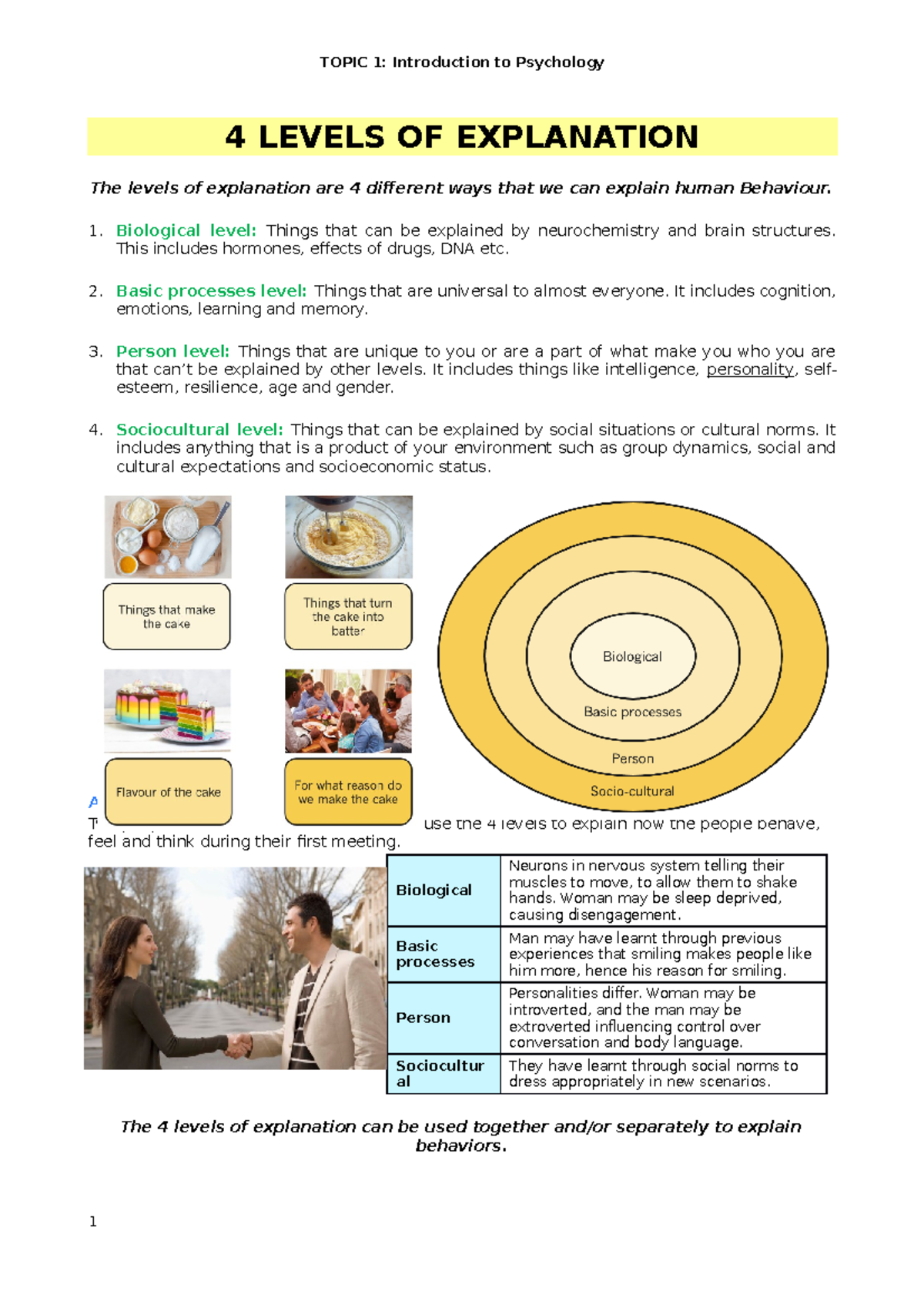 0. Introduction to Psychology Notes - 4 LEVELS OF EXPLANATION The ...