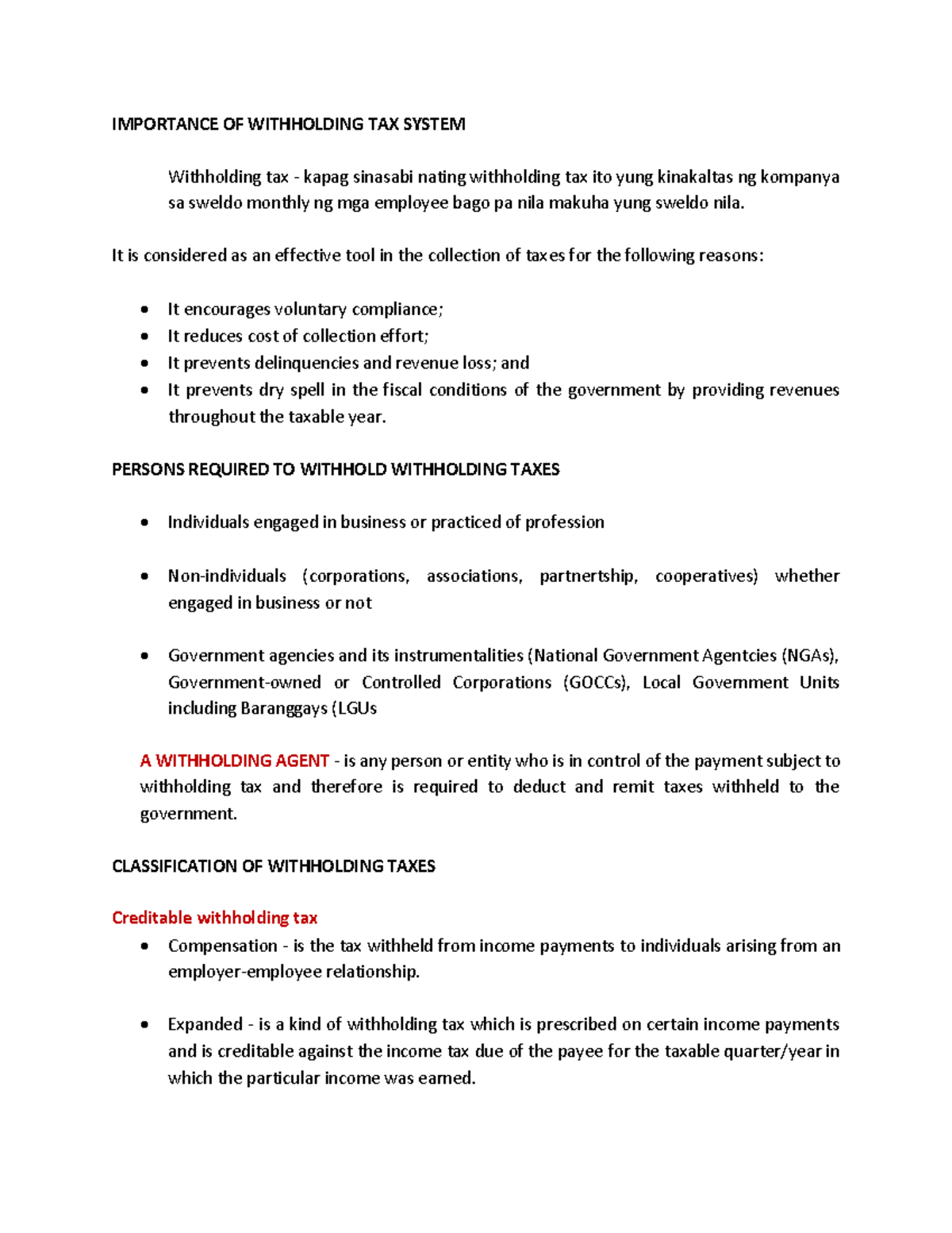 Withholding-TAX - notes - IMPORTANCE OF WITHHOLDING TAX SYSTEM ...