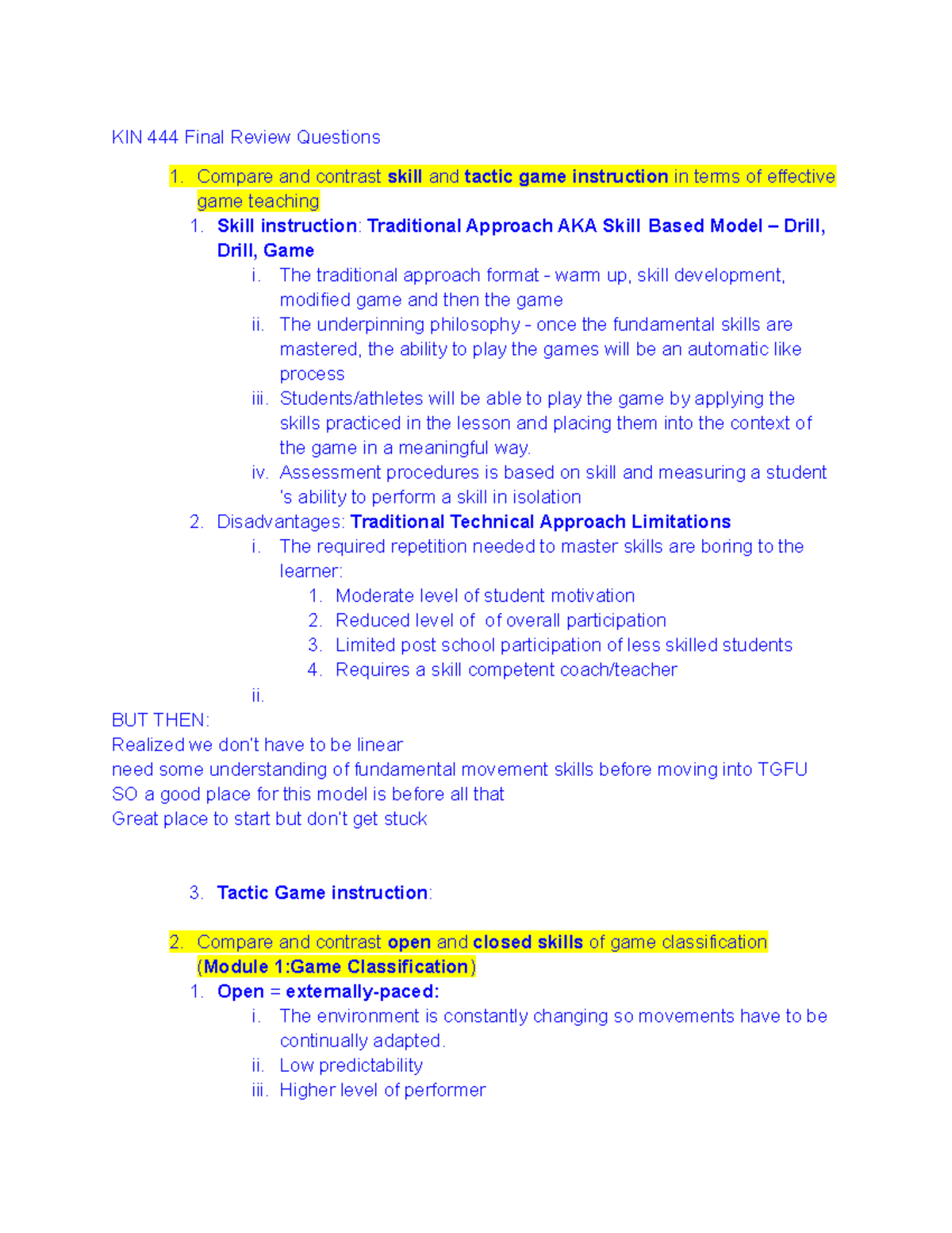 444 final review - KIN 444 Final Review Questions Compare and contrast ...