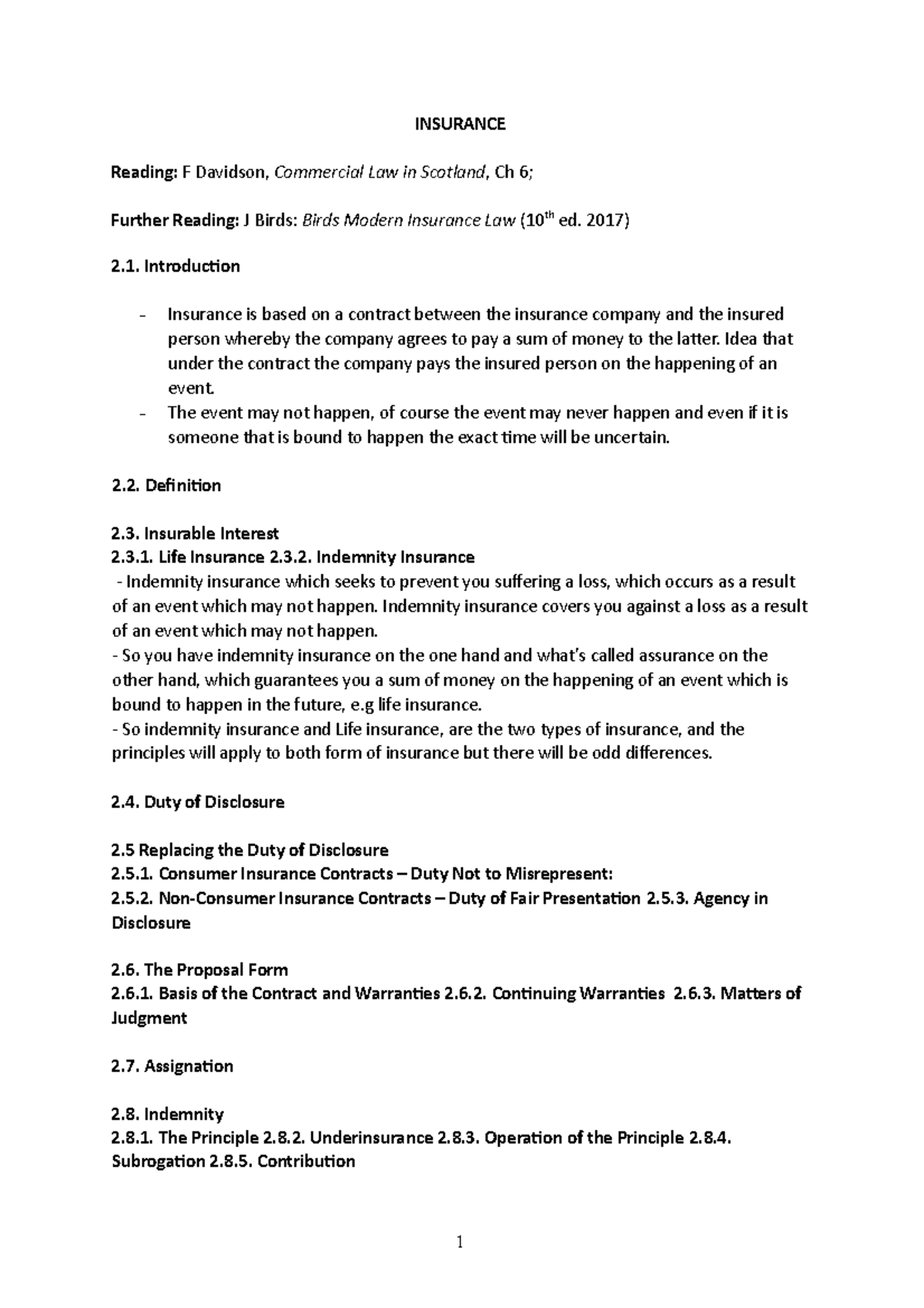 Insurance - 2017) Introduction Insurance is based on a contract between ...