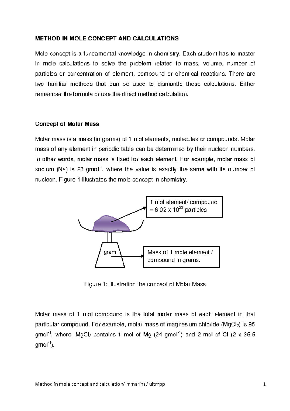 Method In Mole Concept Calculations Method In Mole Concept And Calculations Mole Concept Is A
