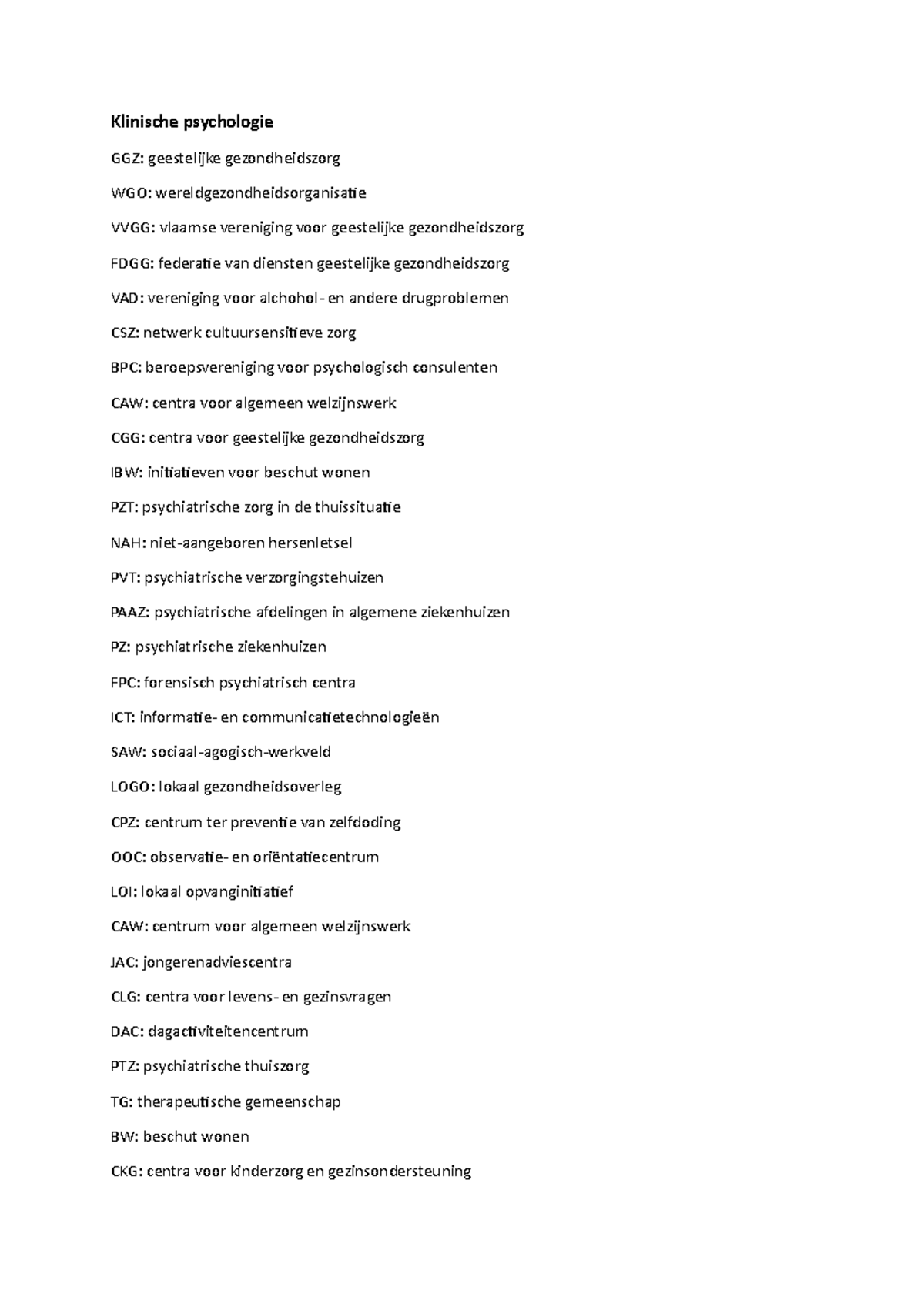 Afkortingenlijst - Klinische psychologie GGZ: geestelijke ...
