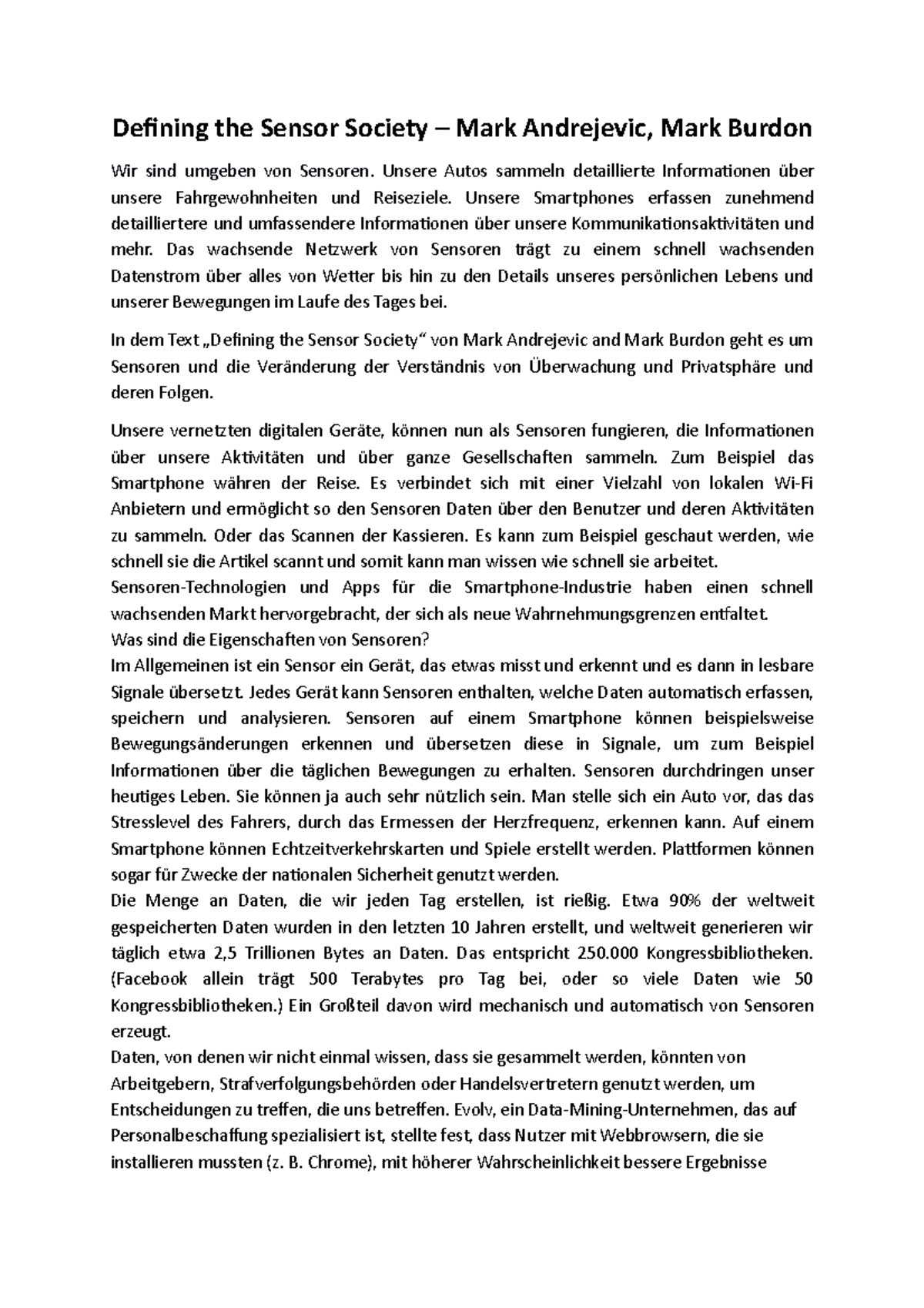 Defining the Sensor Society – Mark Andrejevic, Mark Burdon - Unsere ...