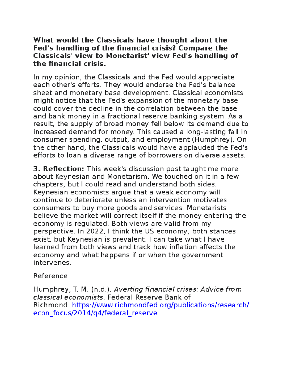 Wk7 What would the Classicals have thought about the Feds handling of ...