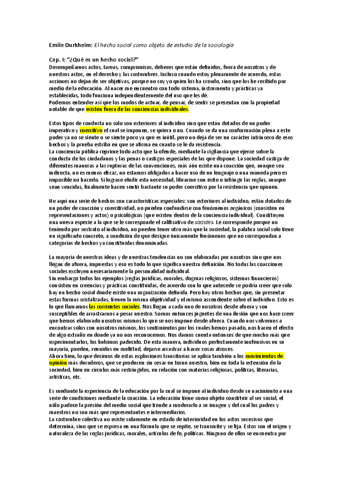 Durkheim - El hecho social como objeto de estudio de la sociología - I ...