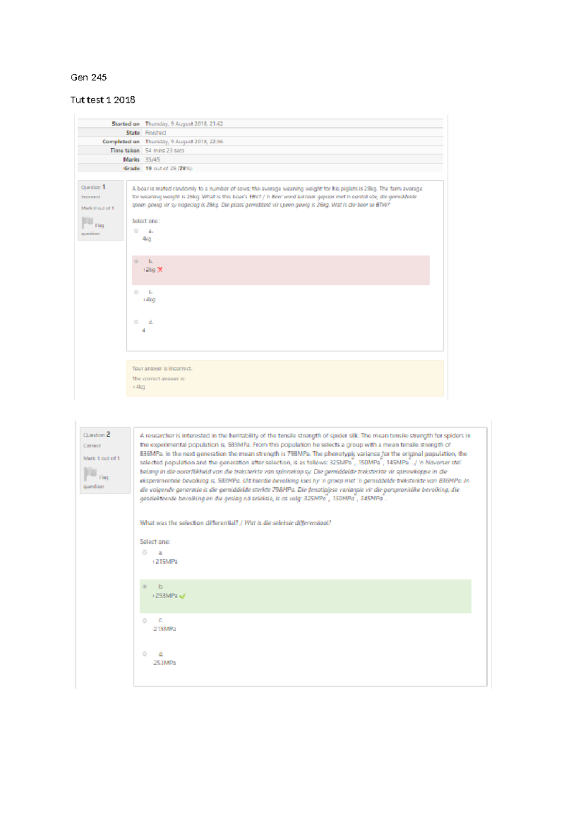 Gen 245 tut test 1 en 2 2018 antwoorde - 244 - Gen Tut test - Studocu