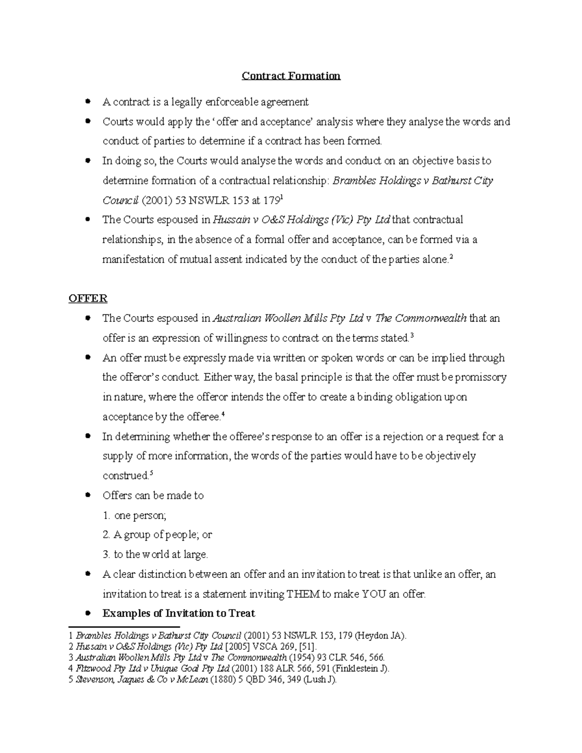 Agreement - Notes on contract law. - Contract Formation A contract is a ...