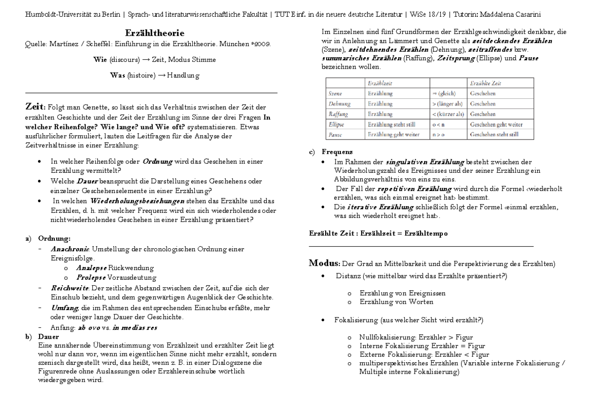 Handout Erzähltheorie Zeit Modus Stimme - Warning: TT: undefined ...
