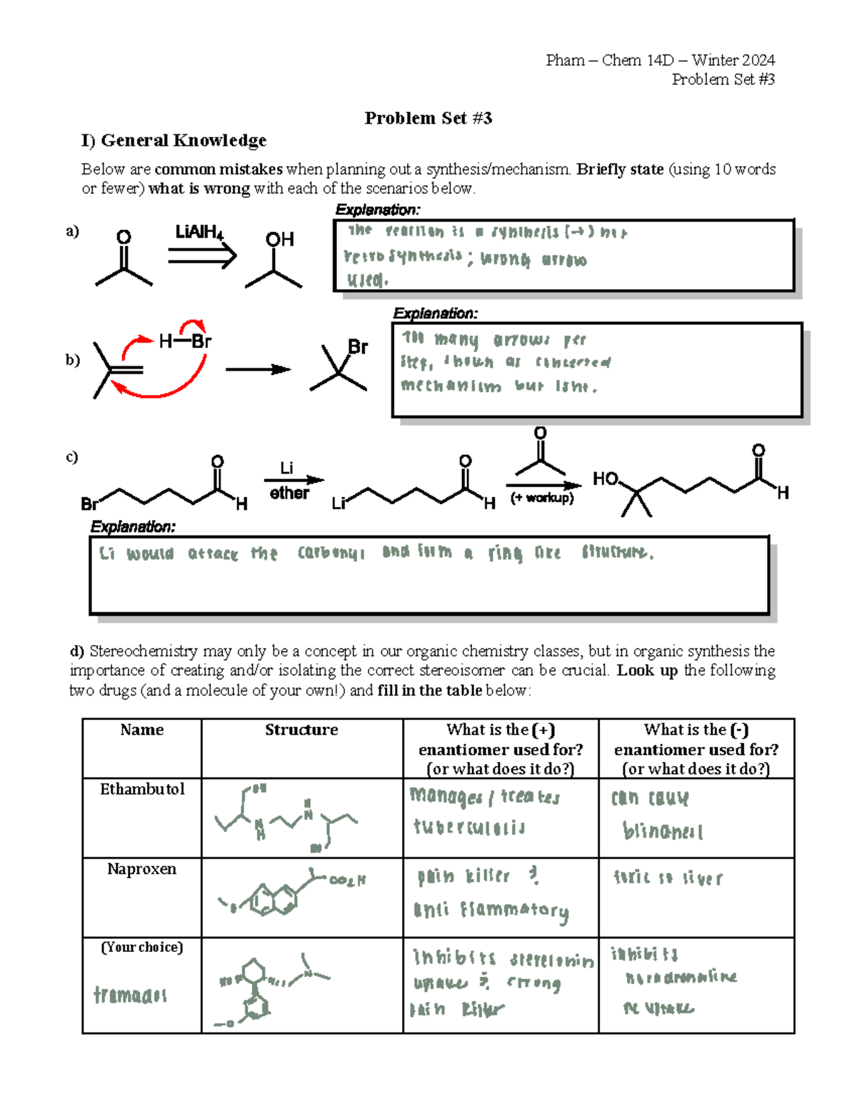 Problem set 3 - Pham - Problem Set Problem Set # 3 I) General Knowledge Below are common ...