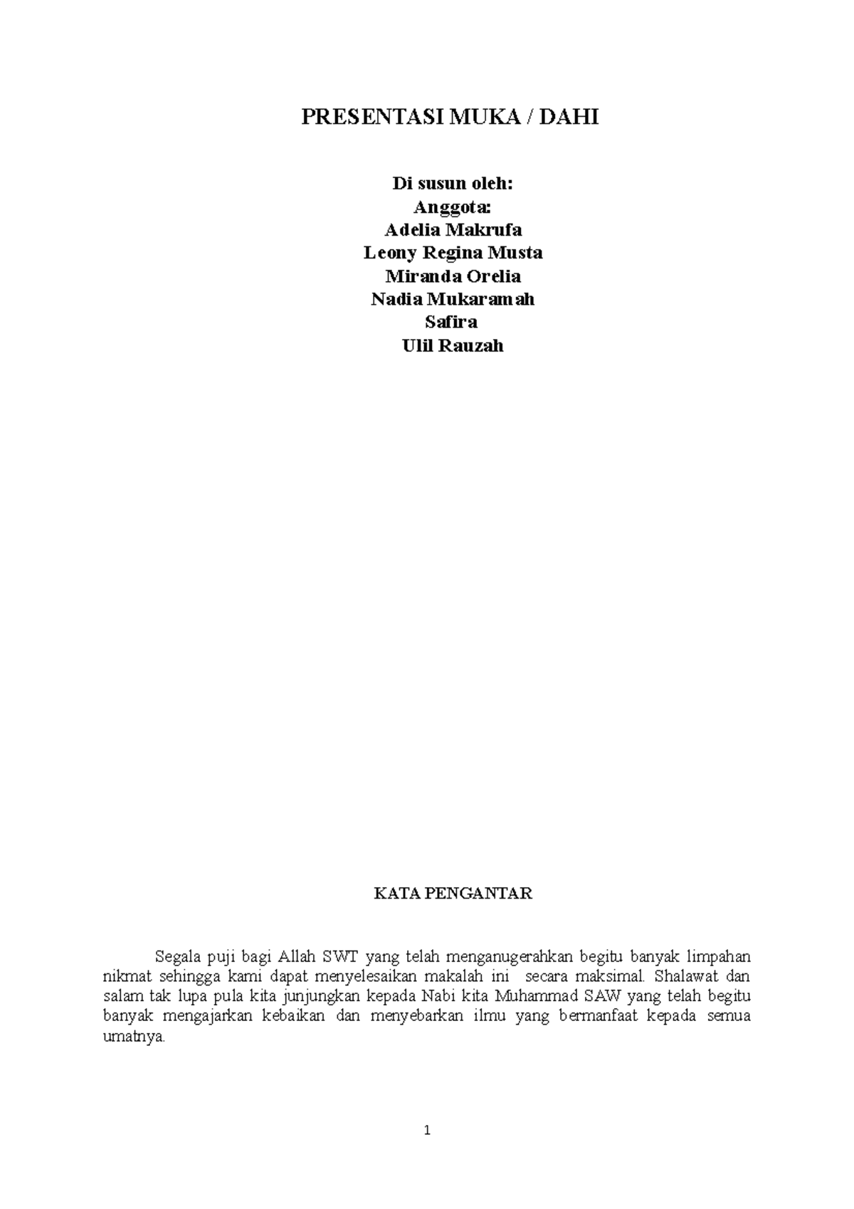 Kelompok Gadar PRESENTASI MUKA / DAHI - PRESENTASI MUKA / DAHI Di susun ...