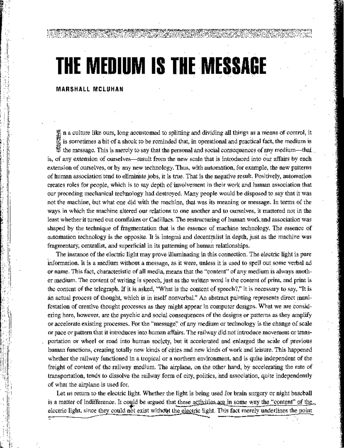 Mcluhan 2012 the medium is the message - THE MEDIUM IS THE MESSAGE ...