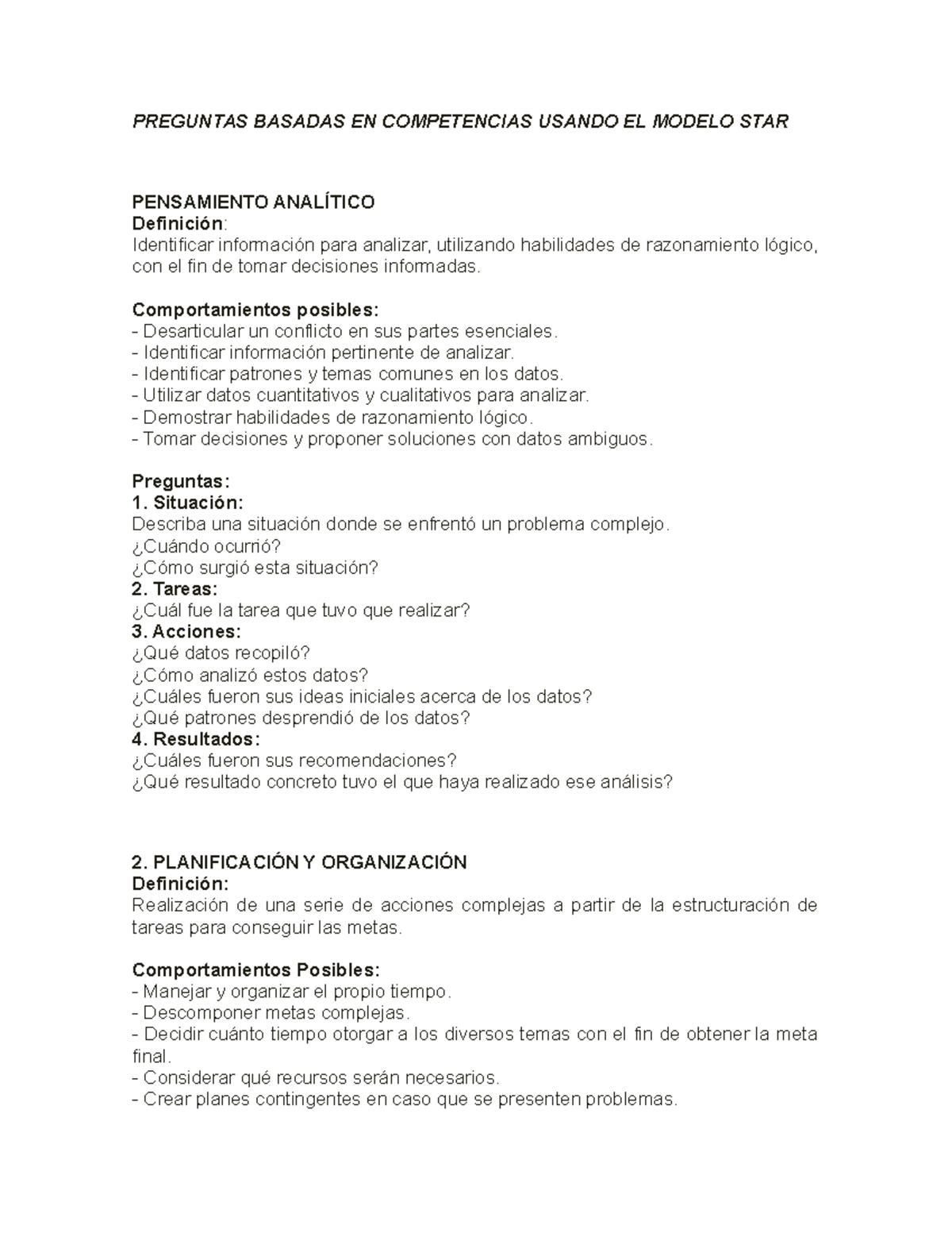 Preguntas Basadas EN Competencias Usando EL Modelo STAR - PREGUNTAS ...