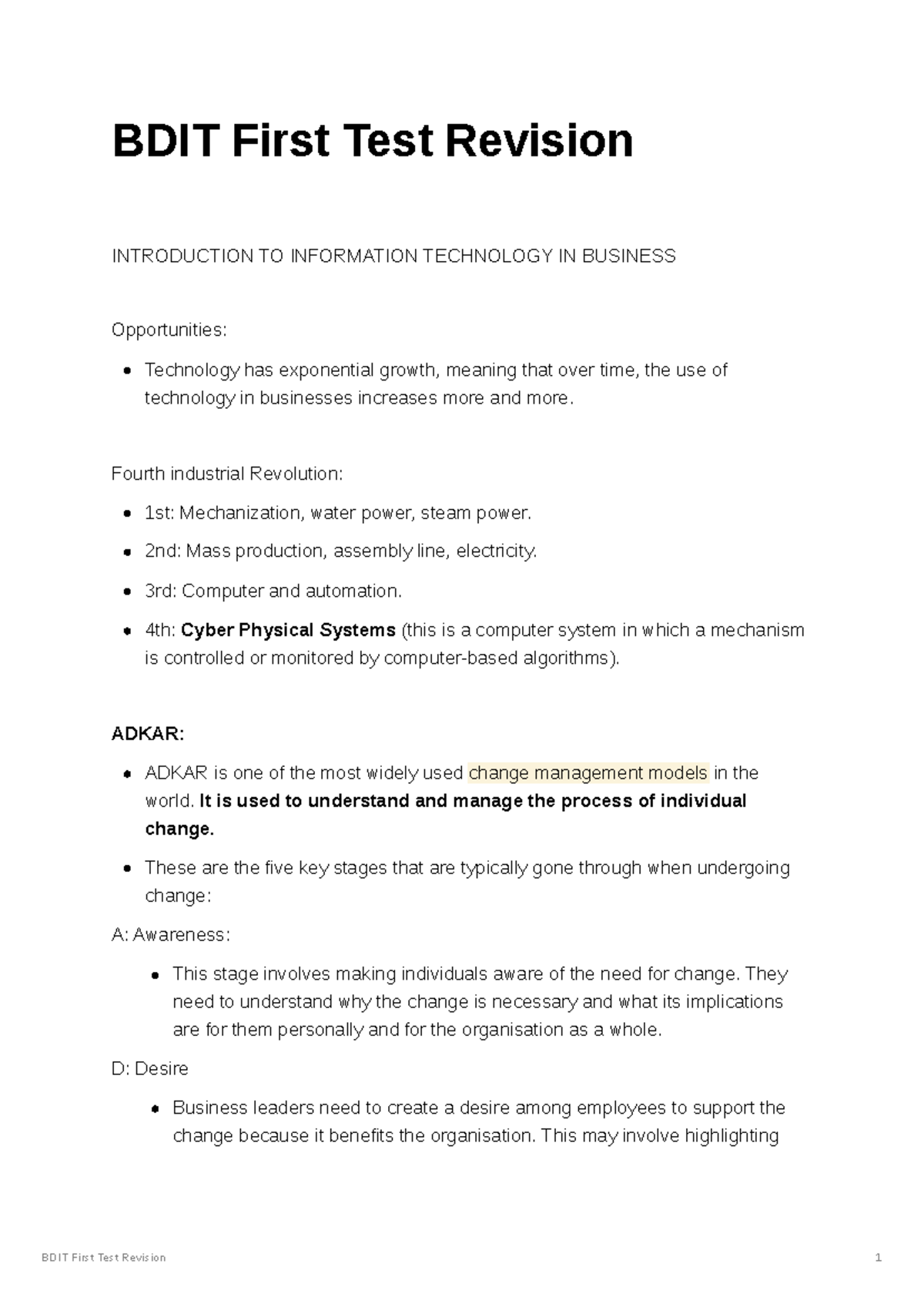 BDIT First test revision - BDIT First Test Revision INTRODUCTION TO ...