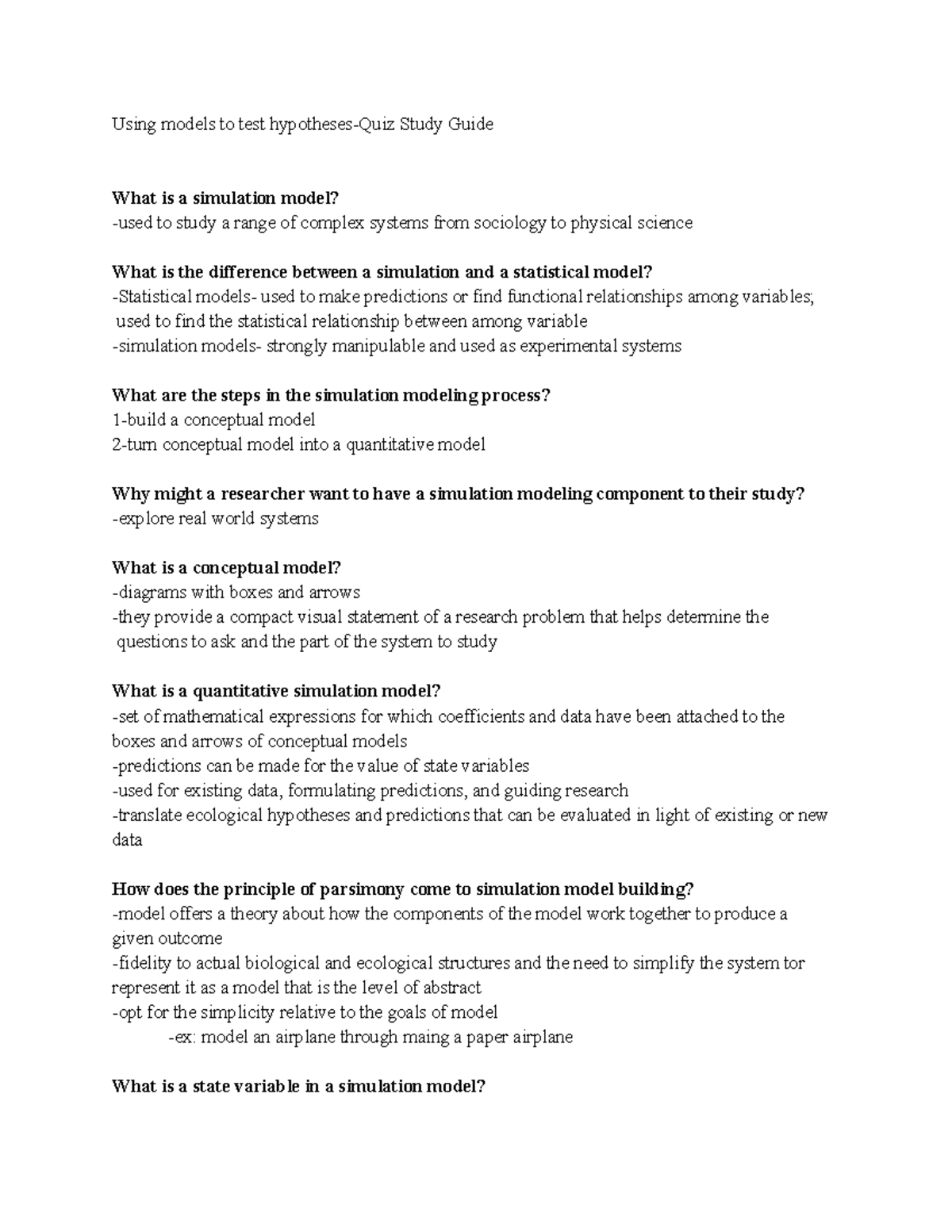 Ecology lab- module 1 quiz study guide - Using models to test ...