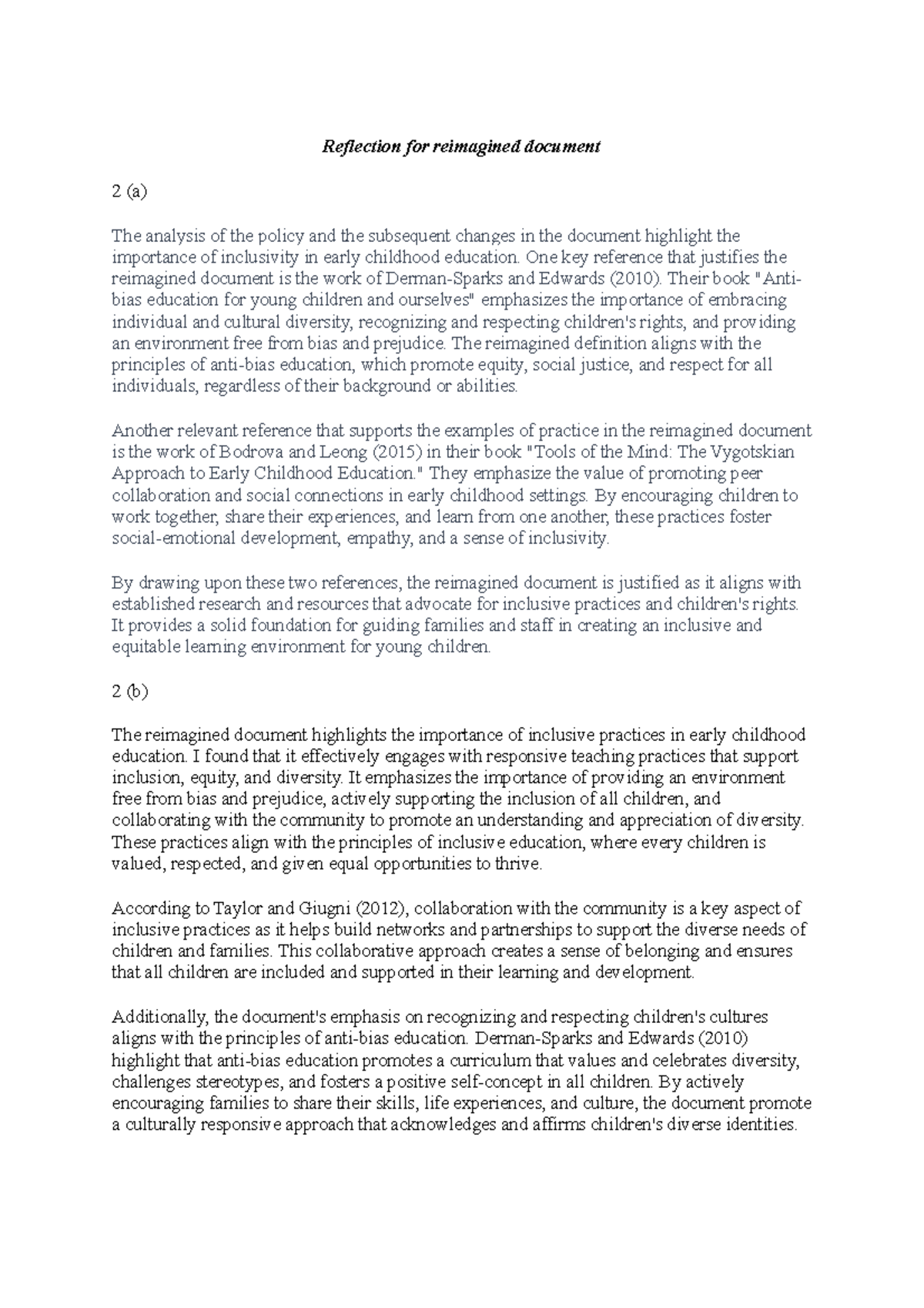 Reflection for reimagined document - One key reference that justifies ...