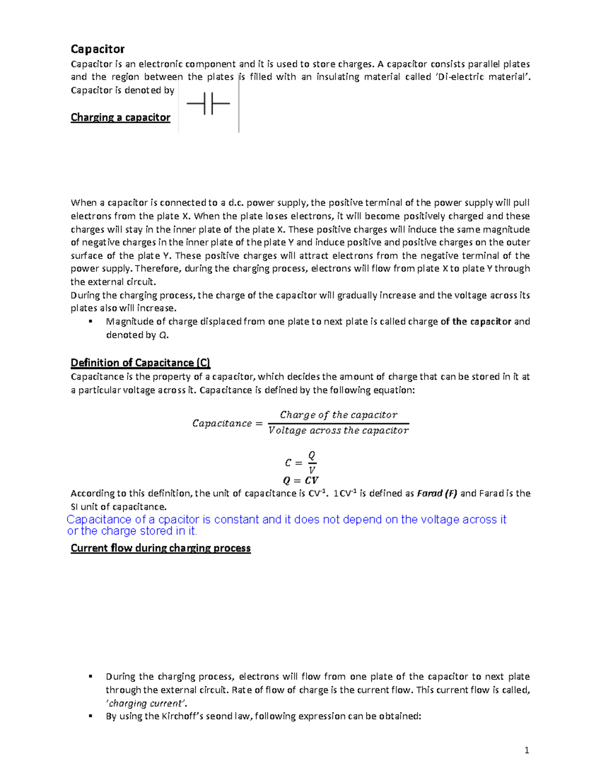 Capacitor Notes - Capacitor Capacitor is an electronic component and it ...