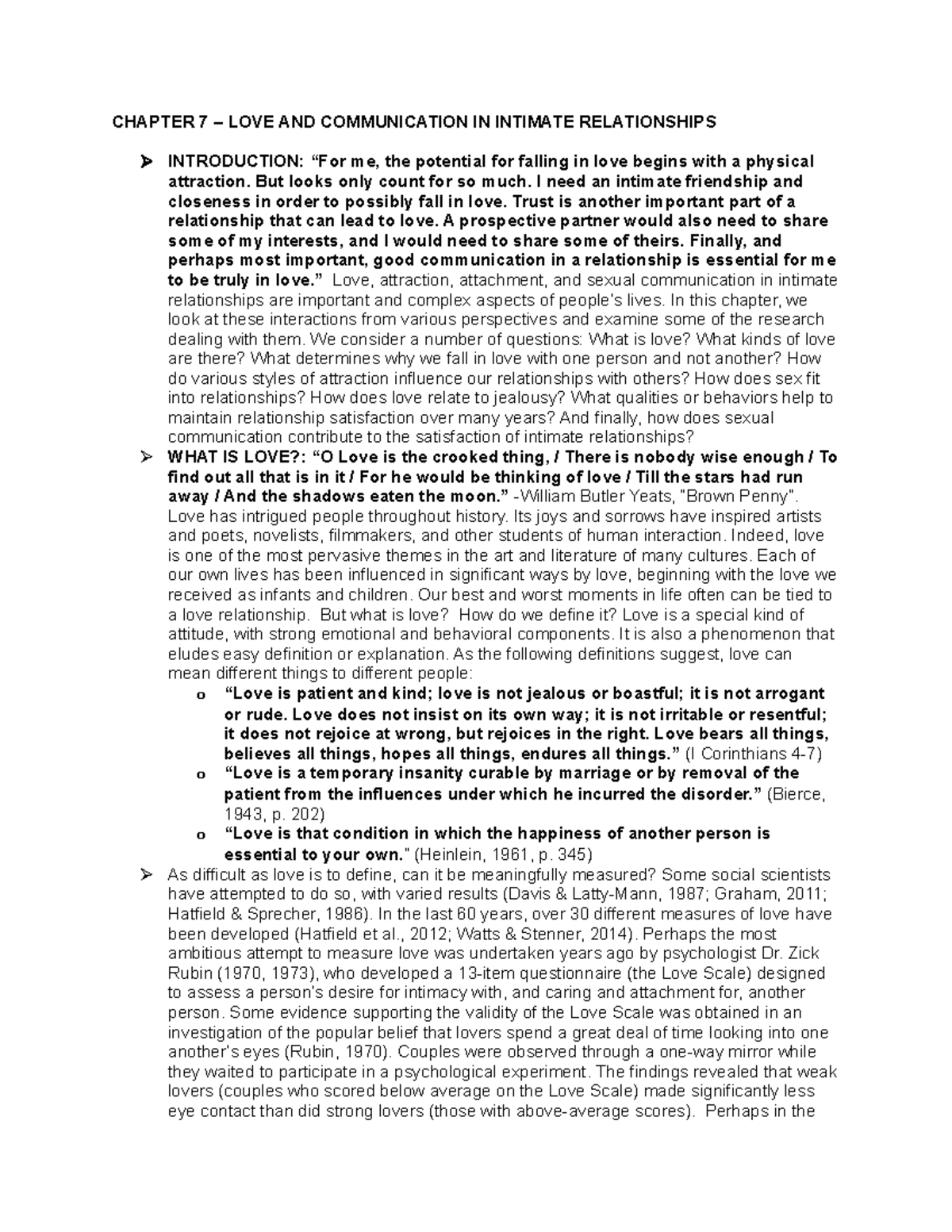Chapter 7 HS Notes - CHAPTER 7 – LOVE AND COMMUNICATION IN INTIMATE ...