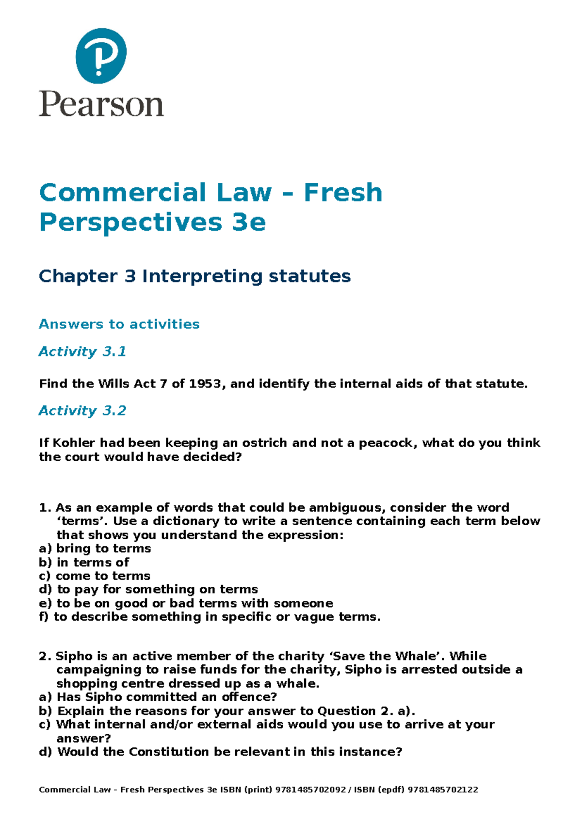 Chapter 3 Tutorial Exercises - Commercial Law – Fresh Perspectives 3e ...