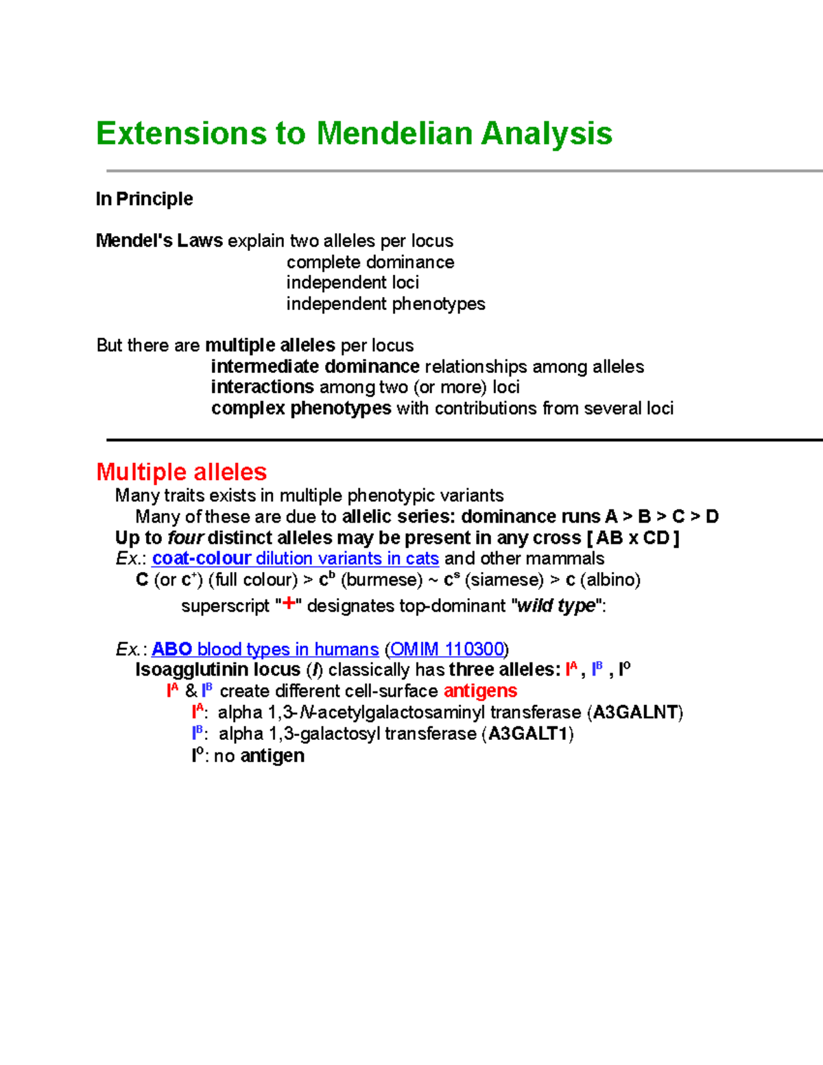 Extensions to Mendelian Analysis - lecture notes 7 - Extensions to ...