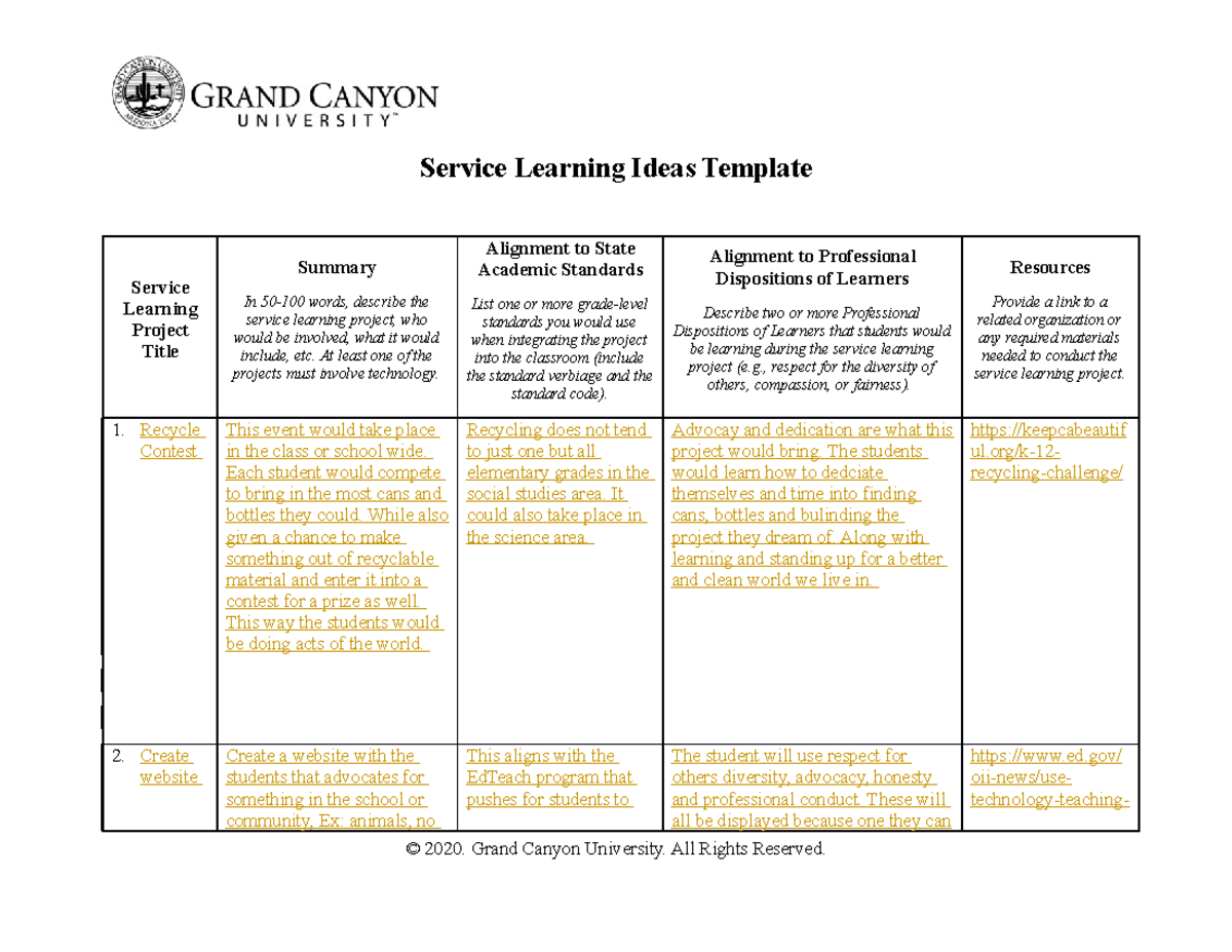 service learning - Service Learning Ideas Template Service Learning ...