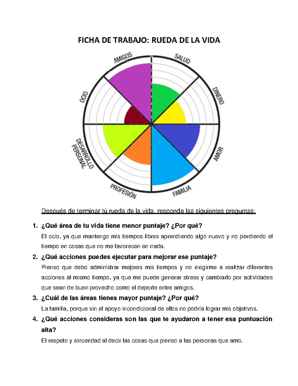 Rueda DE LA VIDA - apuntes - FICHA DE TRABAJO: RUEDA DE LA VIDA Después ...