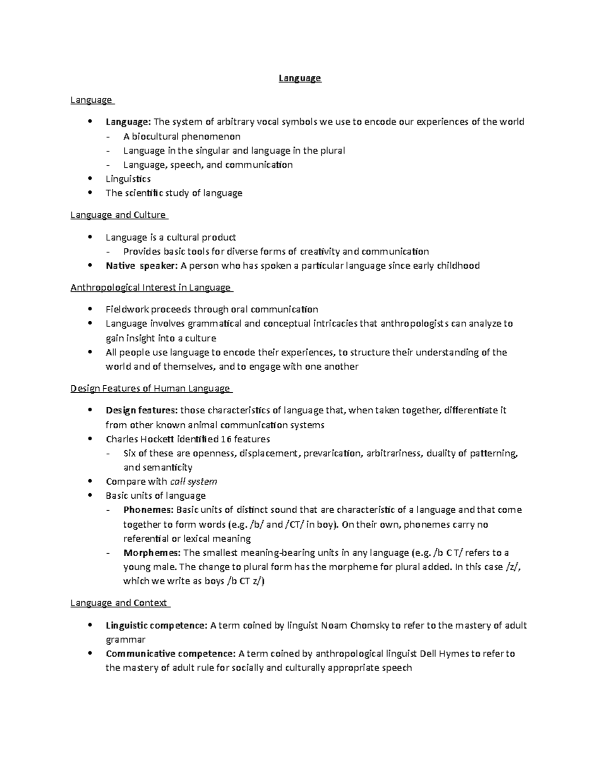Chapter 4 Lecture Notes - Language Language Language: The system of ...
