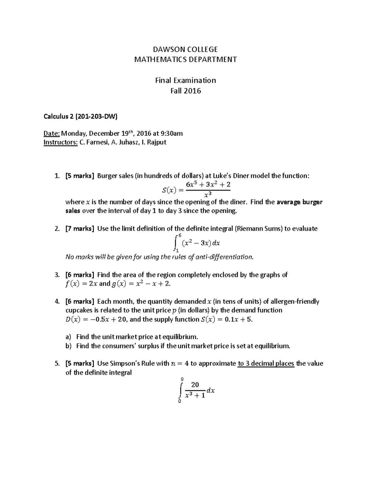 203 F16 Final web - DAWSON COLLEGE MATHEMATICS DEPARTMENT Final ...