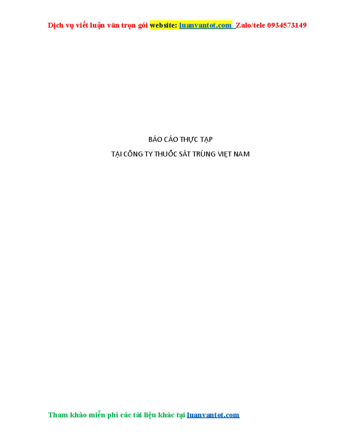 Báo Cáo Thực Tập Tại Công Ty Thuốc Sát Trùng Việt Nam - BÁO CÁO TH ỰC T ...