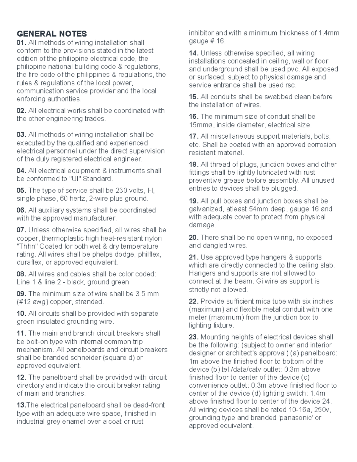 BU2 ( Finals) - GENERAL NOTES All methods of wiring installation shall ...