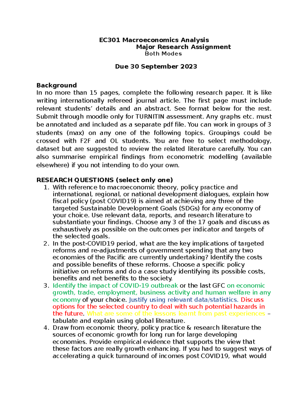 EC301 Major Assignment 2023 - EC301 Macroeconomics Analysis Major ...