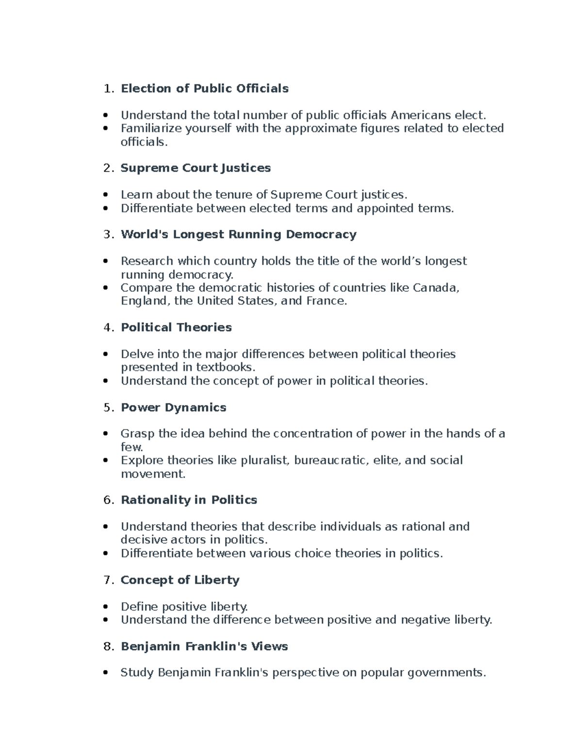 Exam 1 study guide - 1. Election of Public Officials Understand the ...