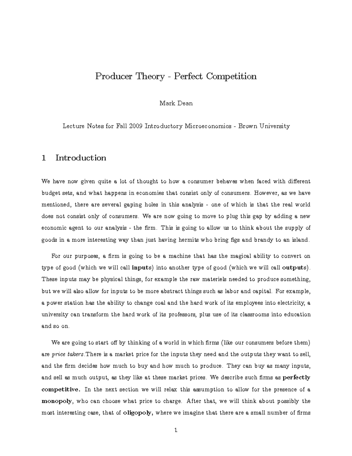 IM PT PC - micro perfect competition - Producer Theory - Perfect ...