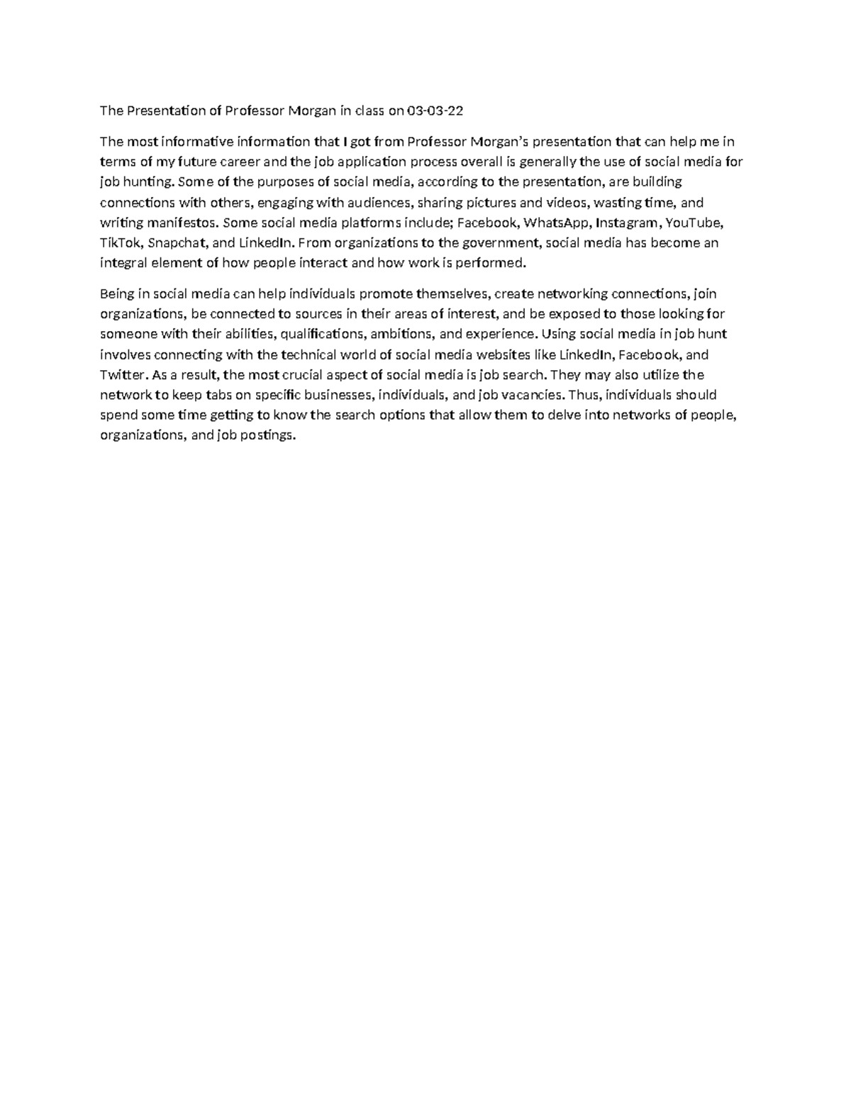 The Presentation of Professor Morgan in class on 03 - Some of the ...
