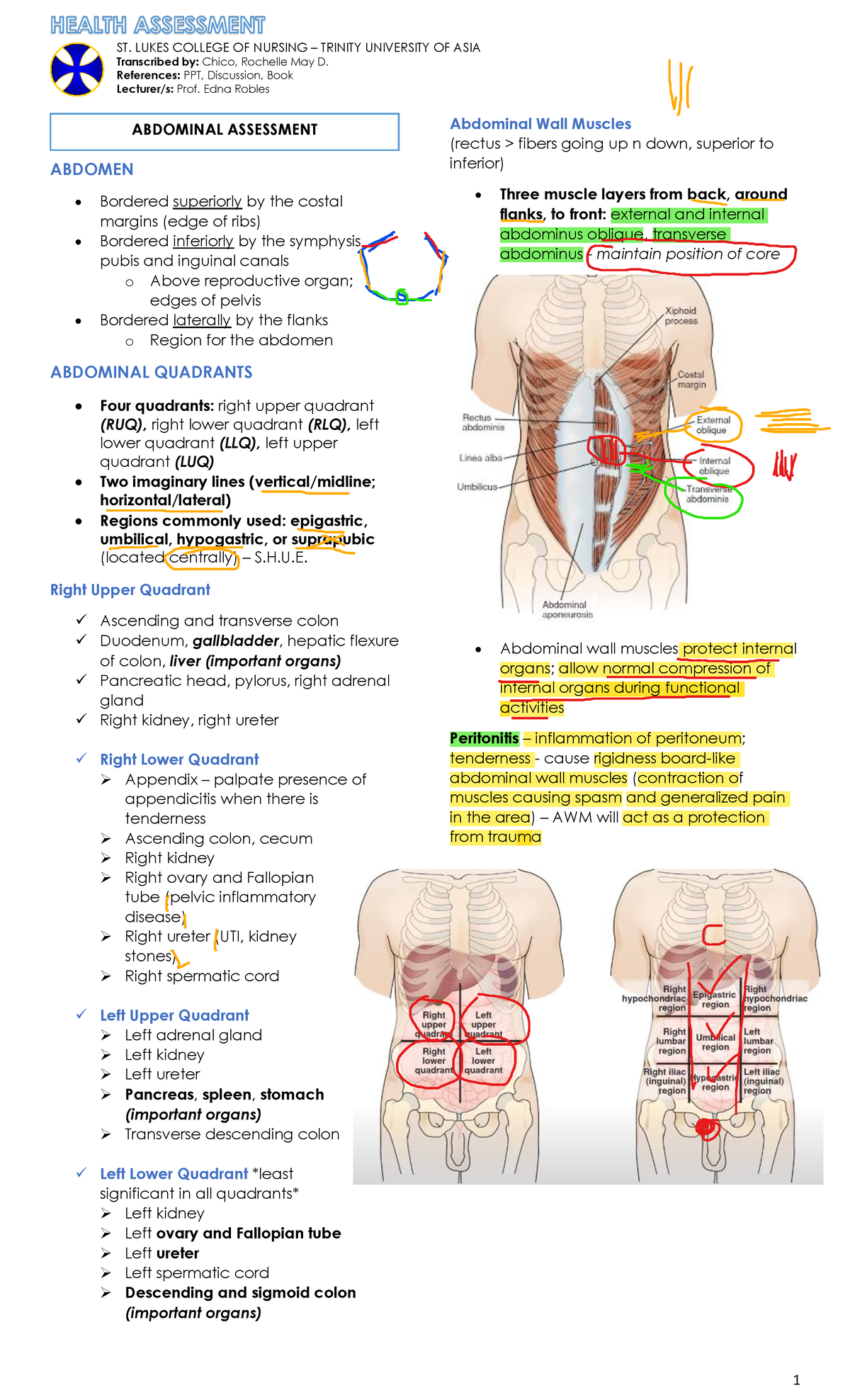 Copy of Abdominal- Assessment - Transcribed by: Chico, Rochelle May D ...