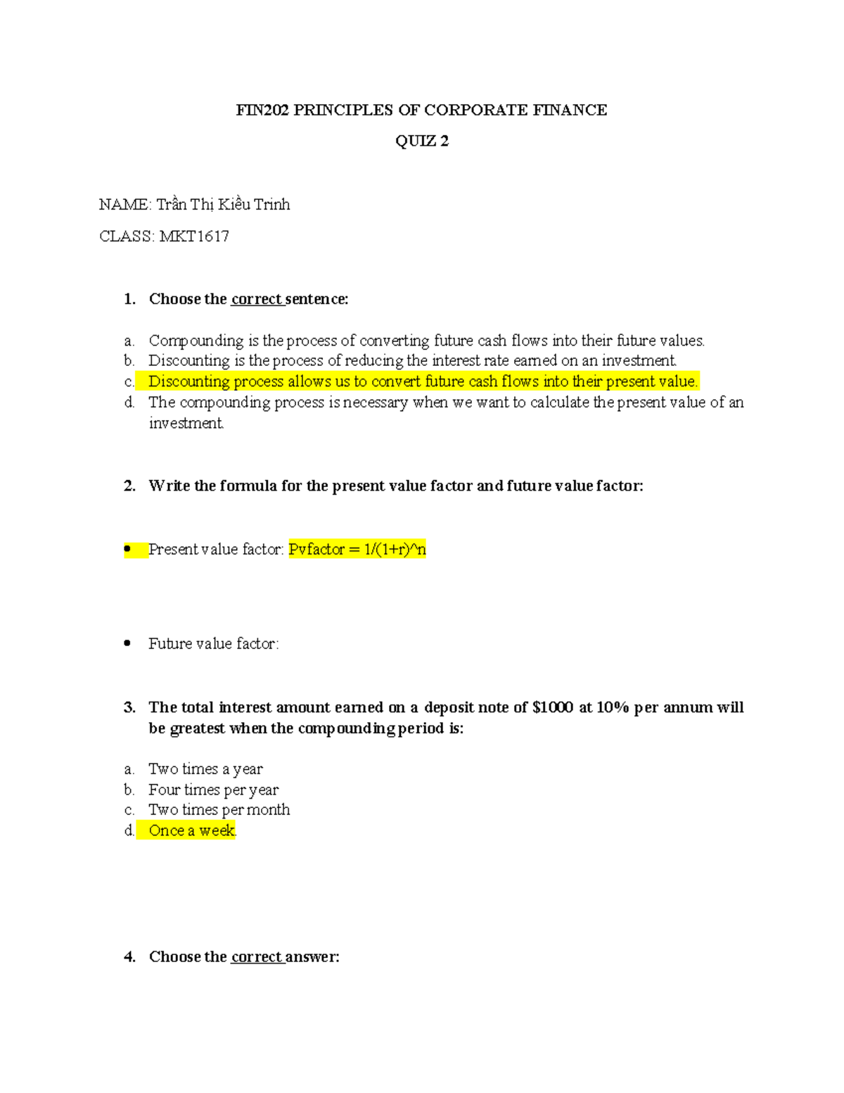 FIN202 QUIZ 2 Questions - FIN202 PRINCIPLES OF CORPORATE FINANCE QUIZ 2 ...