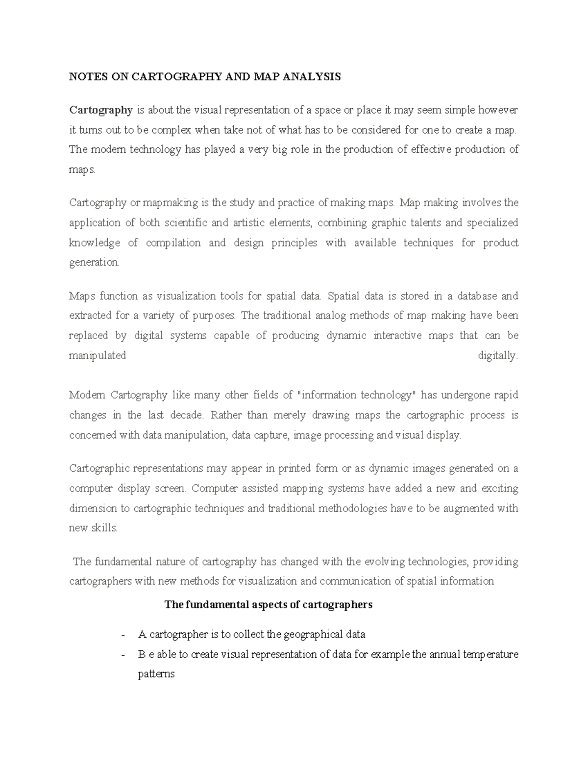 Notes ON Cartography AND MAP Analysis - NOTES ON CARTOGRAPHY AND MAP ...