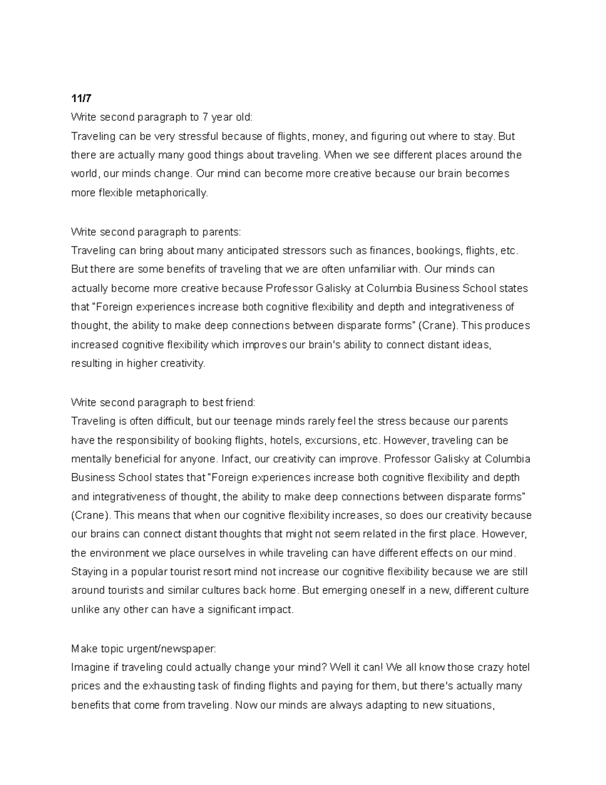 November writing assignments in class - 11/ Write second paragraph to 7 ...