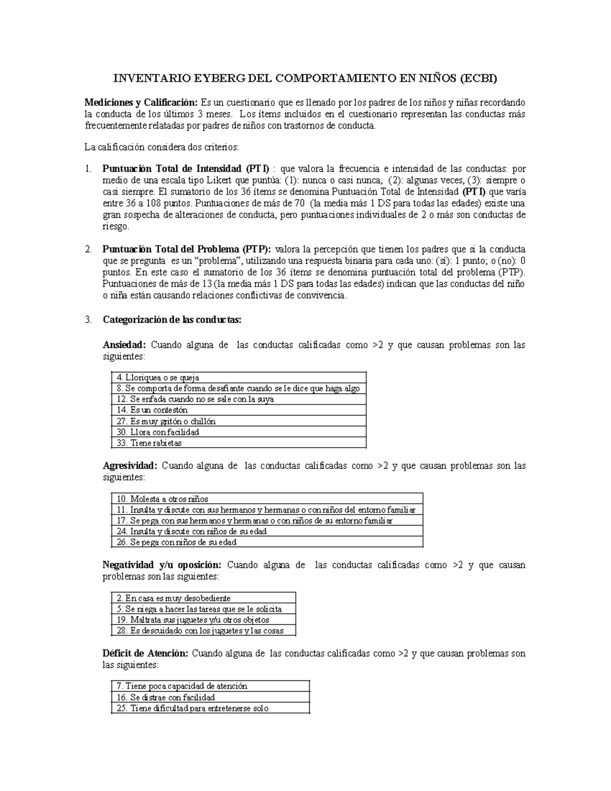 Com eyberg - INVENTARIO EYBERG DEL COMPORTAMIENTO EN NIÑOS (ECBI ...