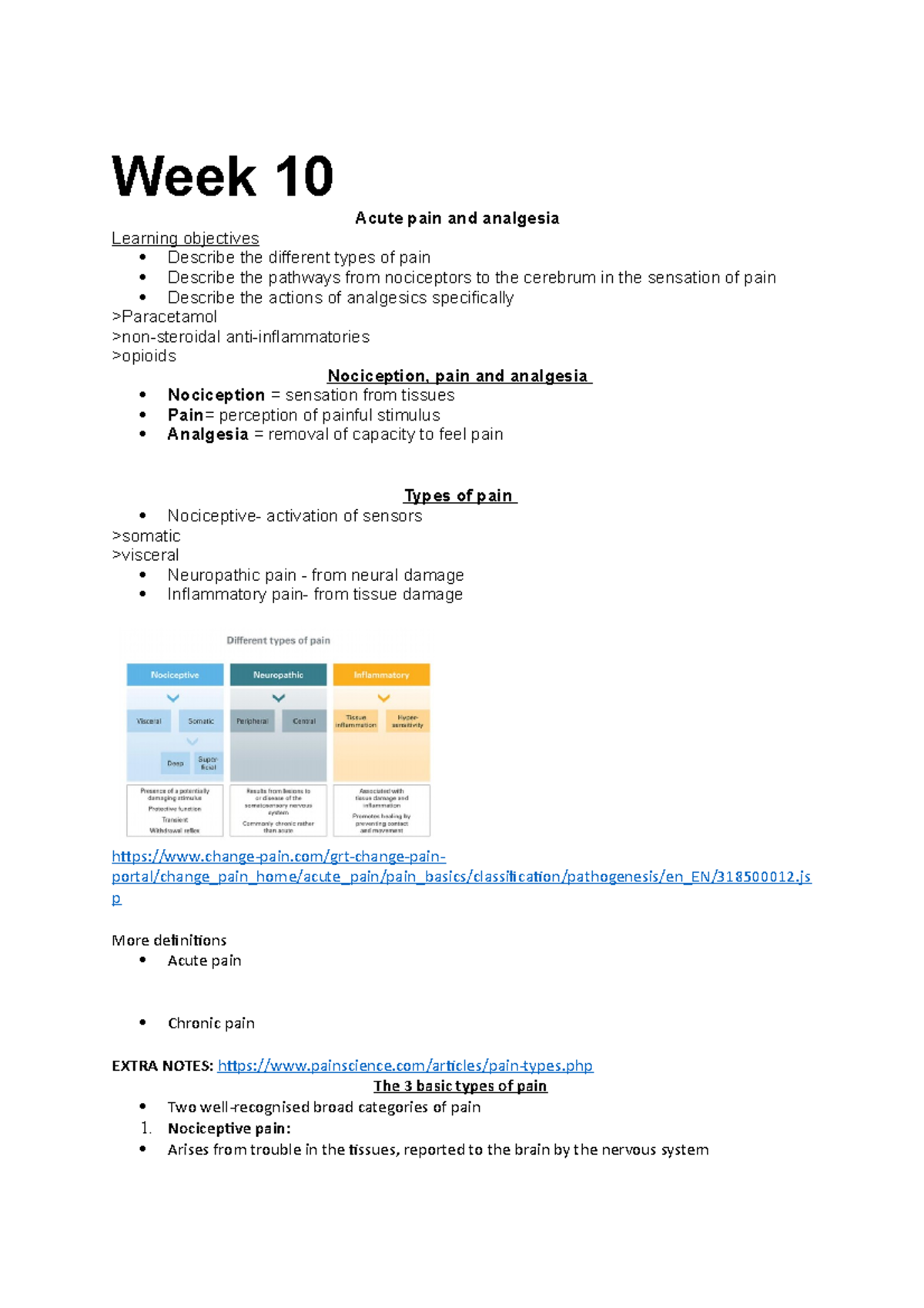 BM1022 Week 10 - Lecture notes 10 - Week 10 Acute pain and analgesia ...
