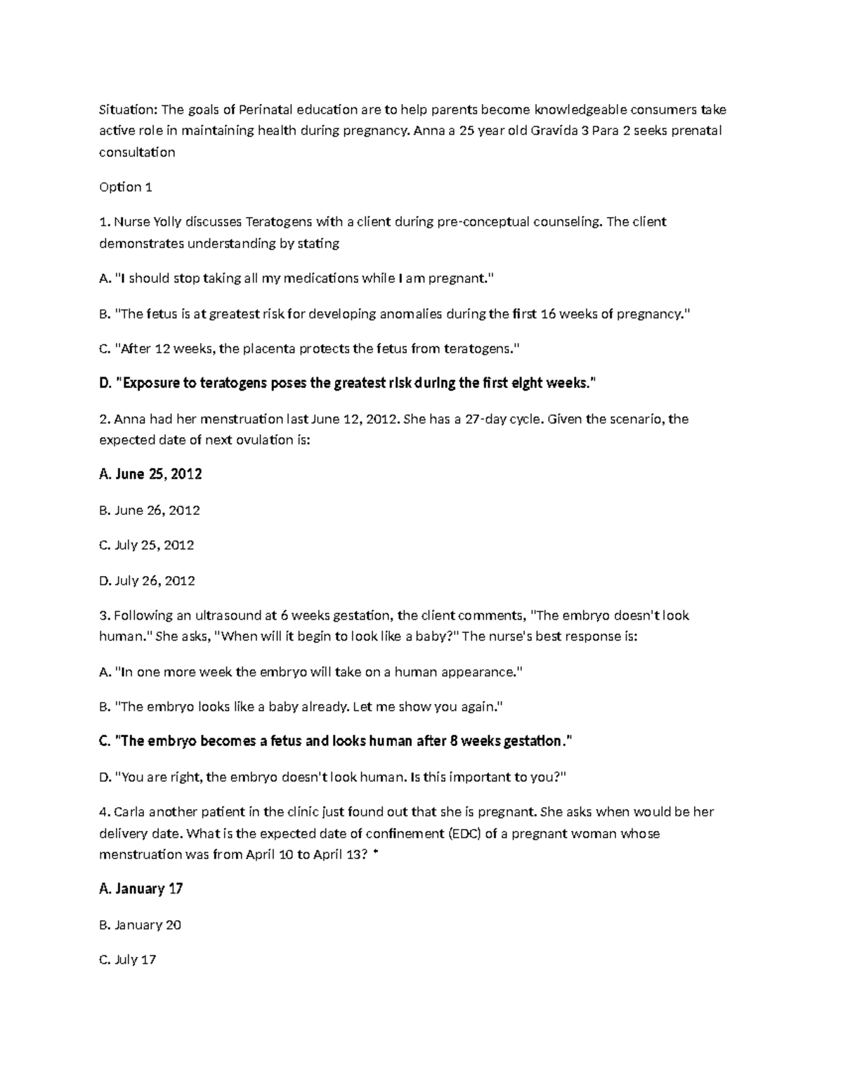 Donemother child new exam ca2np2 - Situation: The goals of Perinatal ...