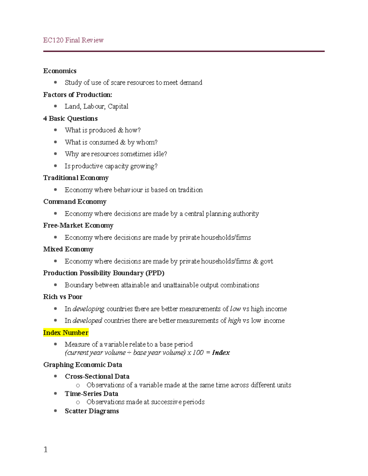 EC120 Summary - Summarized Notes - EC120 Final Review Economics Study ...