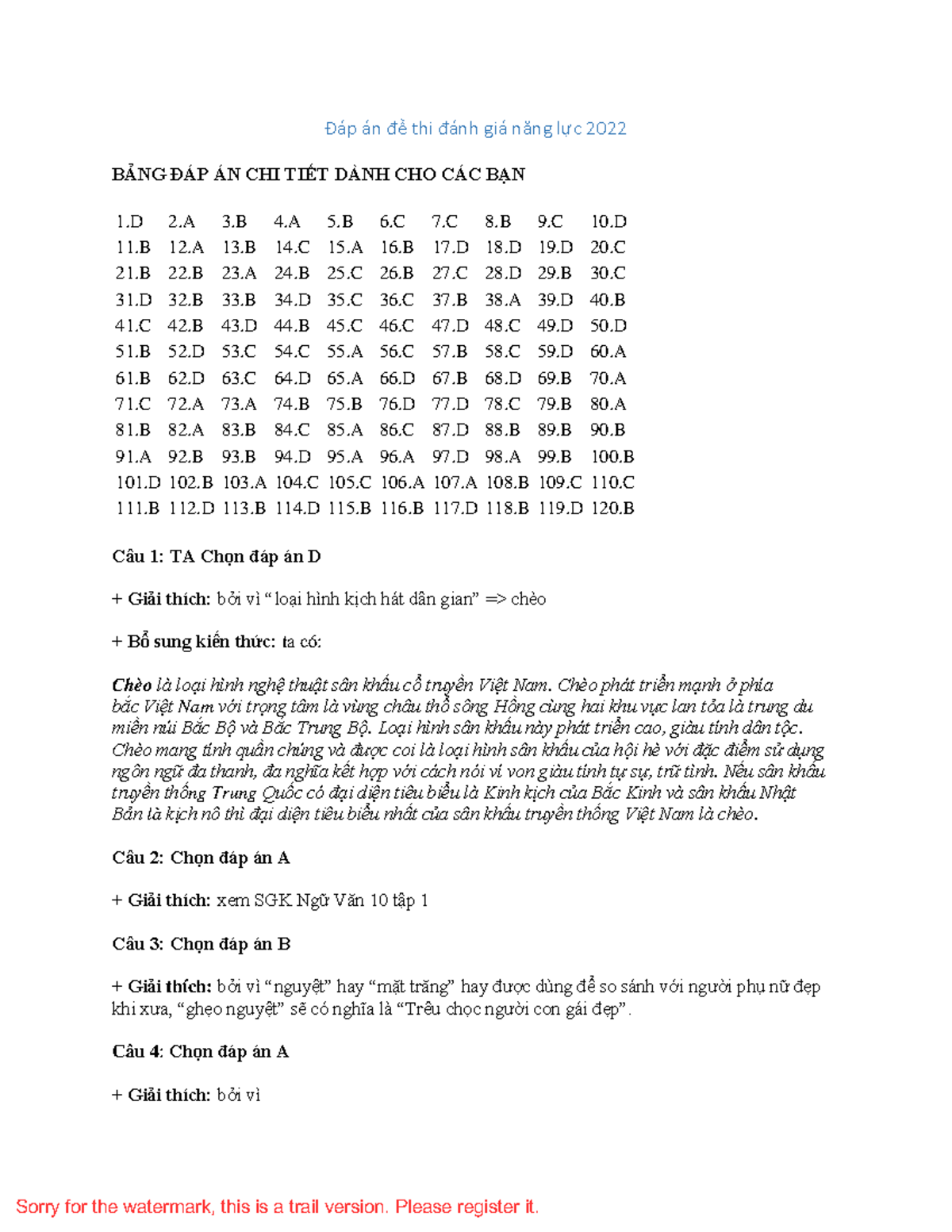 Dap an dgnl 2022 - Dgnl - Đáp án đề thi đánh giá năng lực 2022 BẢNG ĐÁP ...